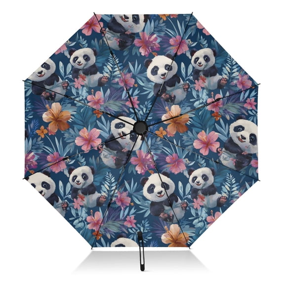 Pandas Frolicking Pattern Umbrella Folding Sun Umbrella Travel Auto ...