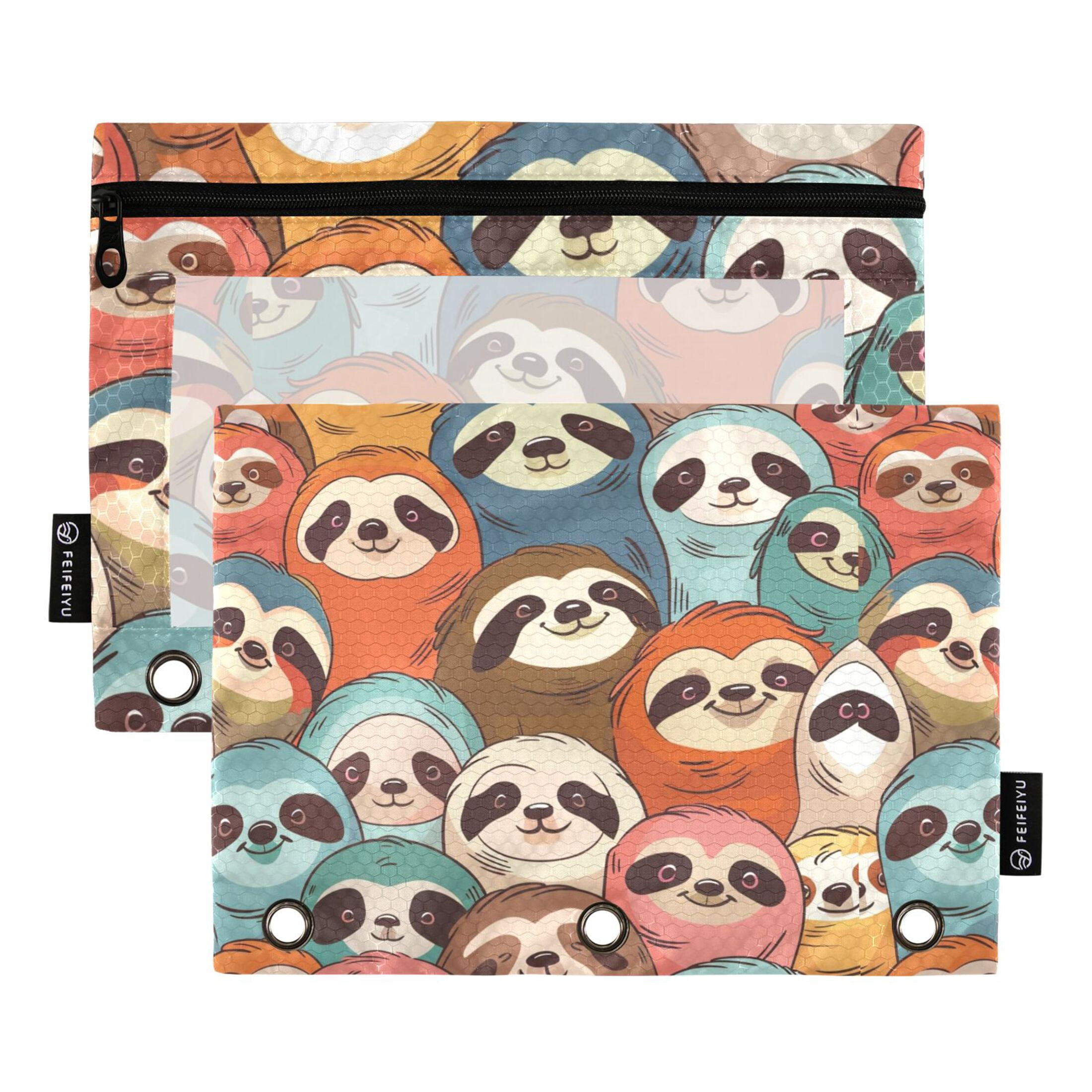 Pandas Head 2 Pack Pencil Pouch for 3 Ring Binder Smooth Zipper Folders ...