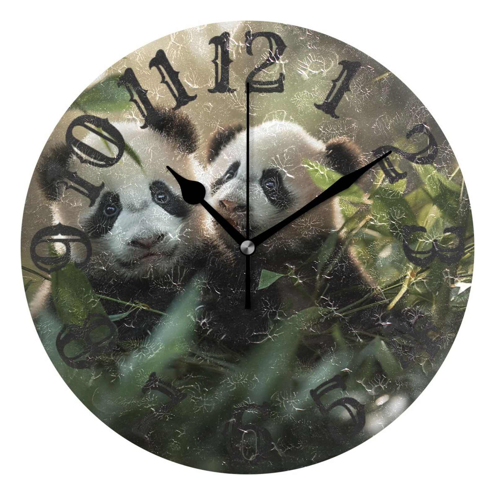 Pandas Leaves 10 inch Wall Clocks Non Ticking Easy to Read Battery ...