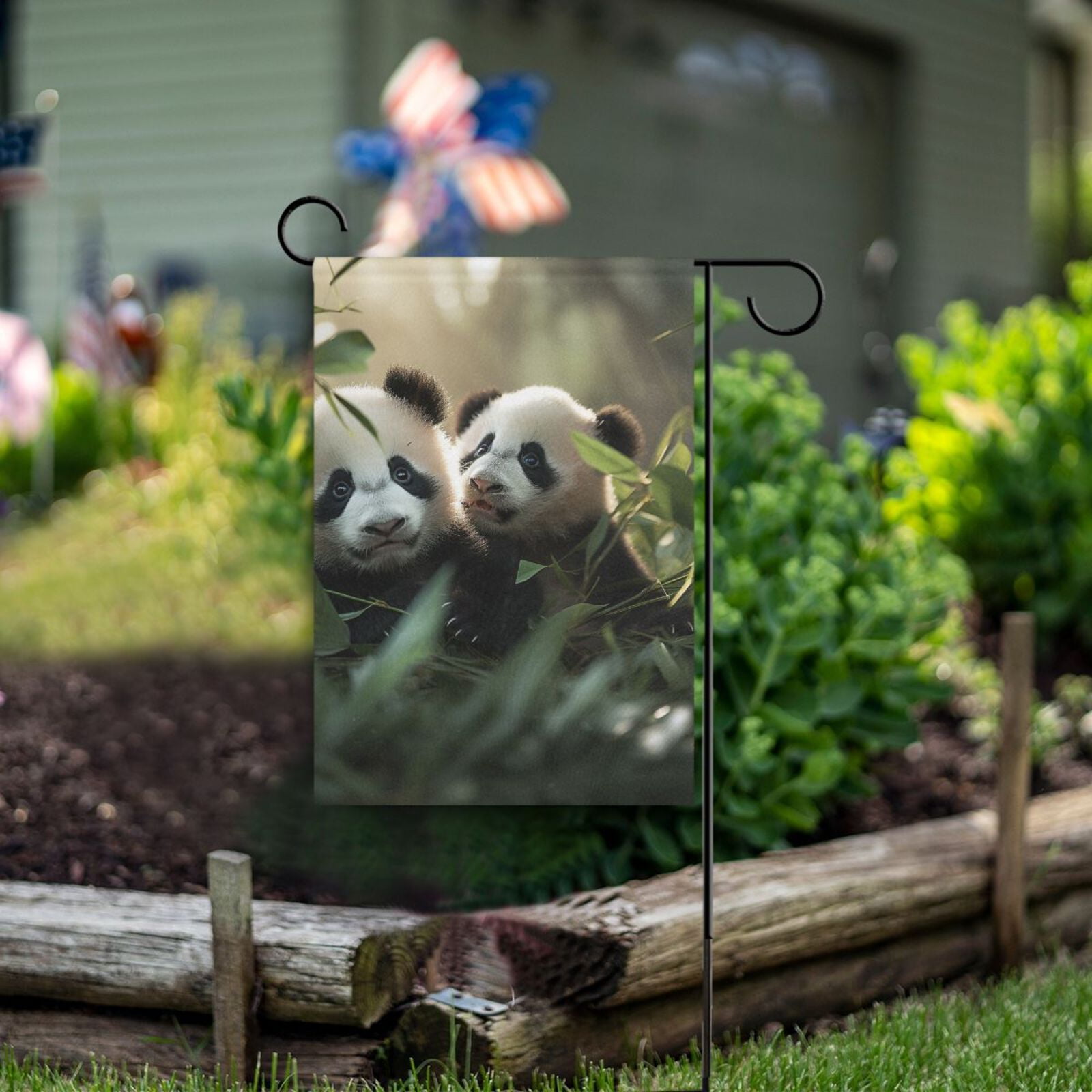 Pandas Leaves Garden Flag Double Sided Outdoor Banners for Courtyard ...