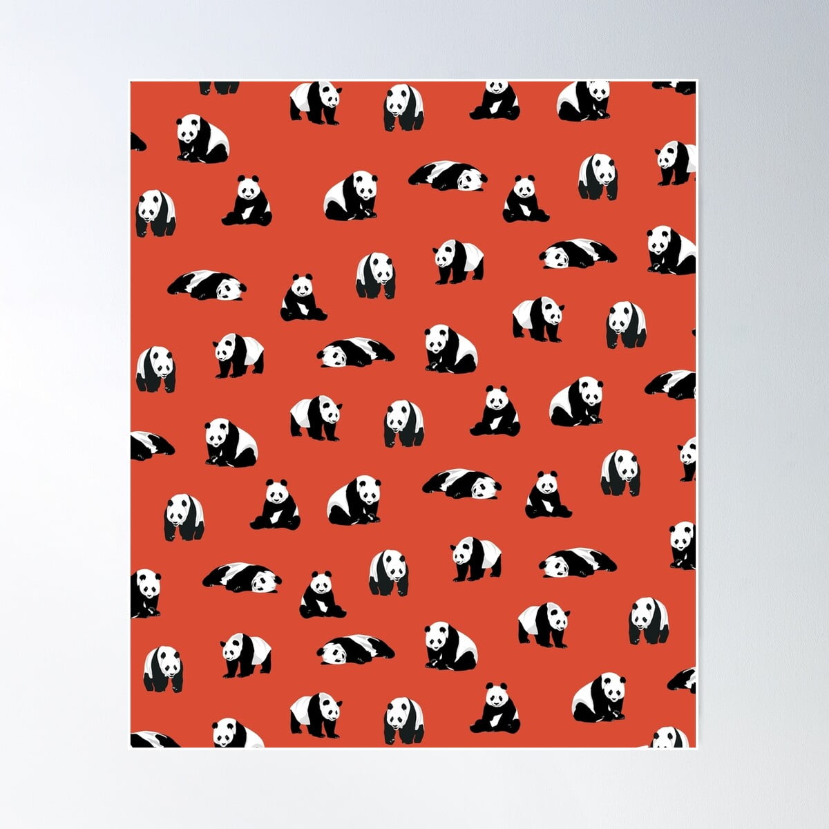 Pandas On Burnt Orange Poster Wall Art, Modern Wall Decor For Living ...
