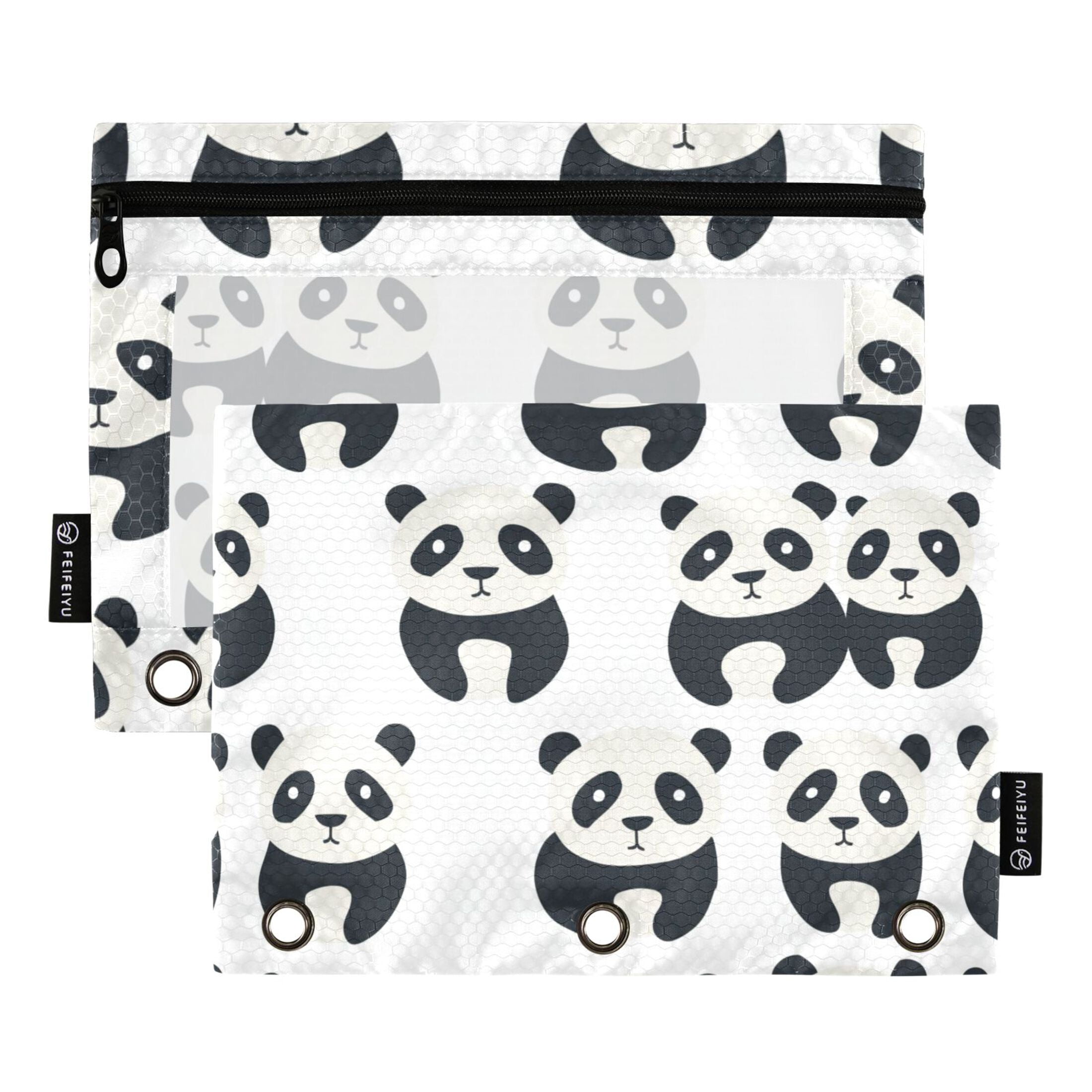 Pandas Silhouette 2 Pack Pencil Pouch for 3 Ring Binder Smooth Zipper ...