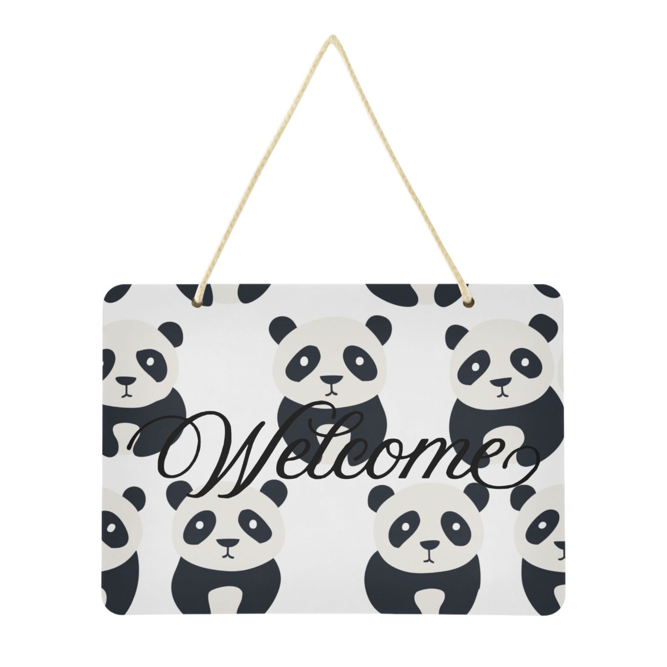Pandas Silhouette Welcome Sign Front Door PVC 14x10 inch Hanger Hello ...