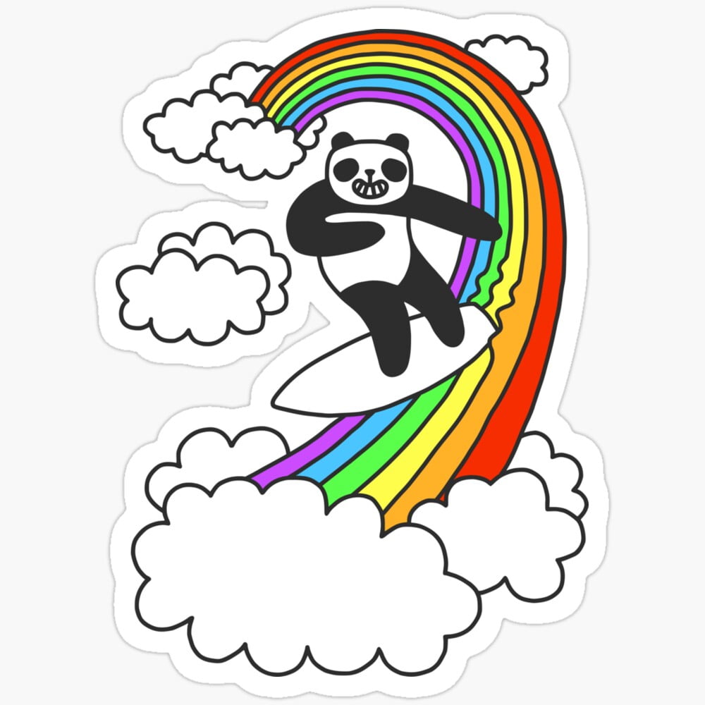 Pandas Surf Rainbows Sticker Phone Decal Water Bottle Stickers Car ...