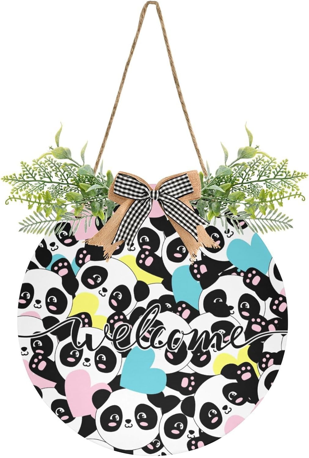 Pandas Welcome Sign Farmhouse Front Porch Door Hanging Welcome Wreath ...