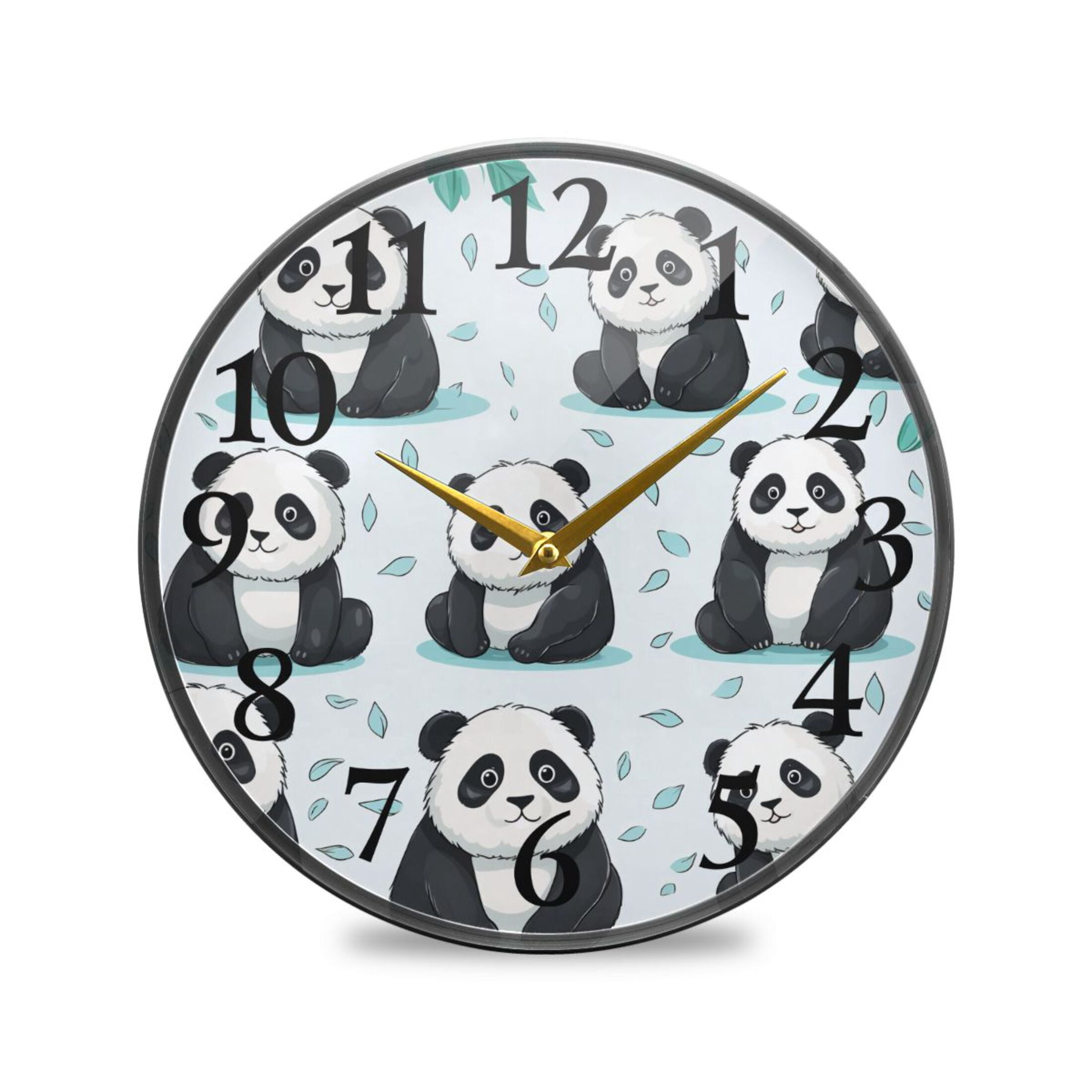 Pandas and Bambooes Wall Clocks Battery Operated 9.5 Inch Round Clock ...