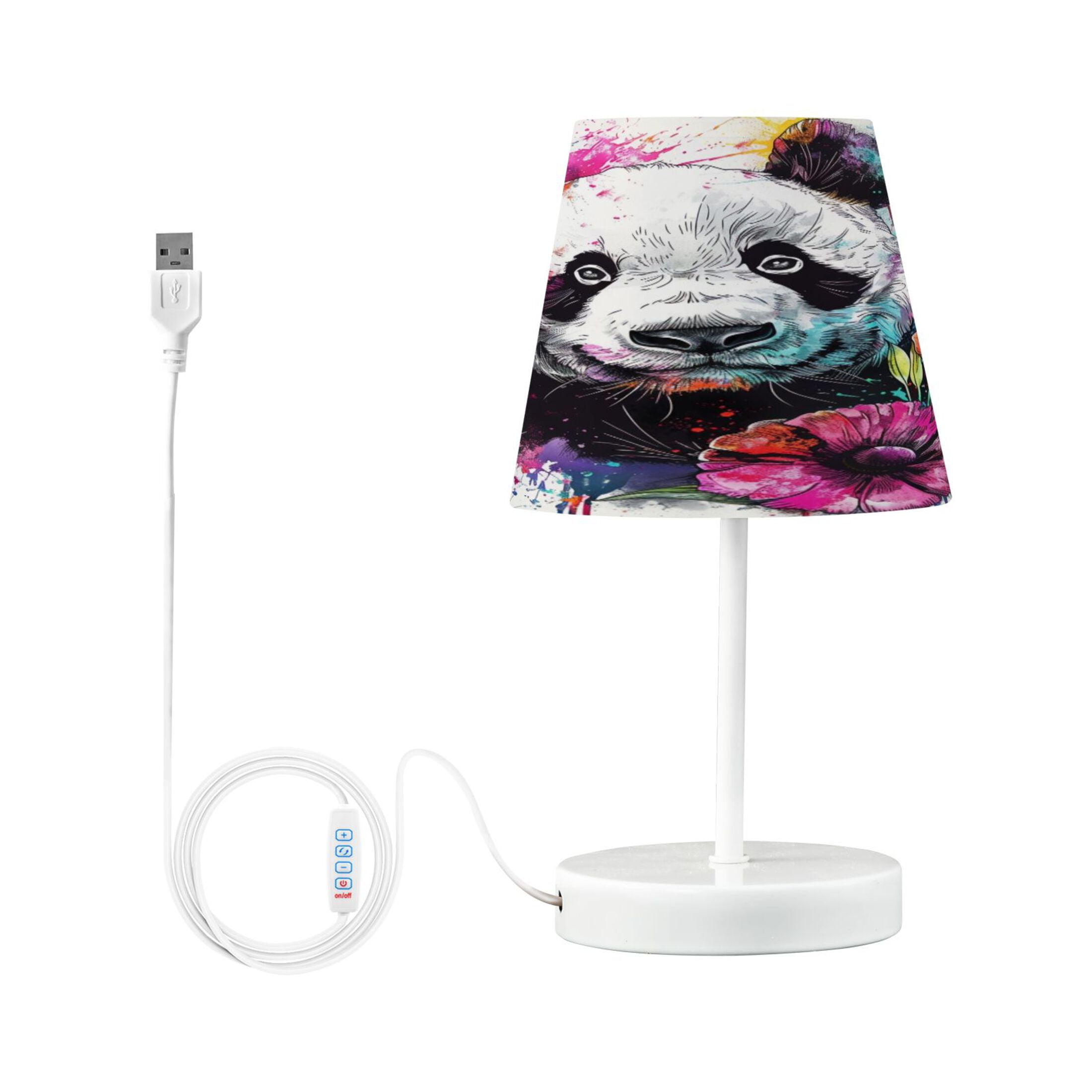 Pandas and Beautiful Flowers Desk Lamp LED Table Nightstand Lamps with ...