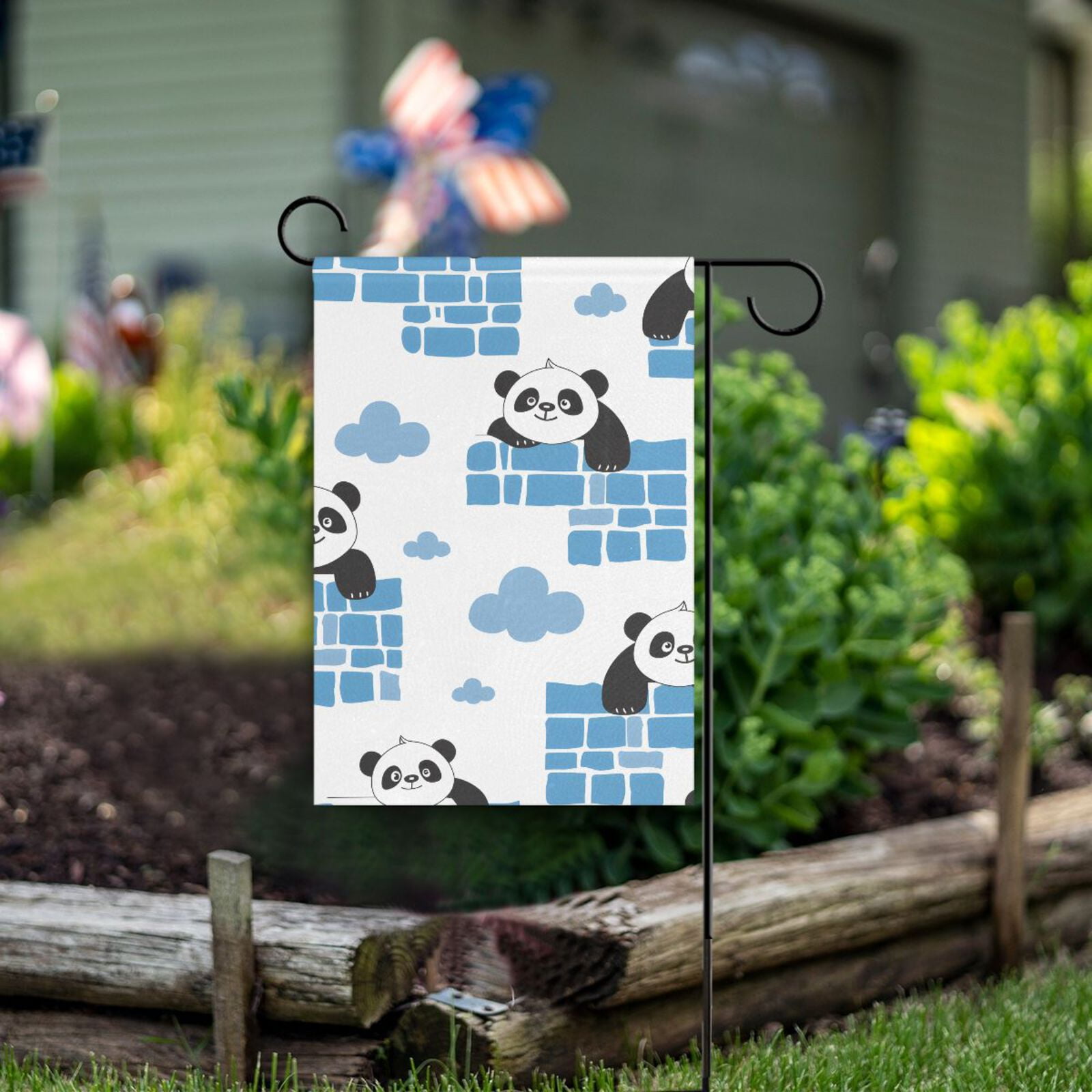 Pandas in Walls Clouds Garden Flag Double Sided Outdoor Banners for ...