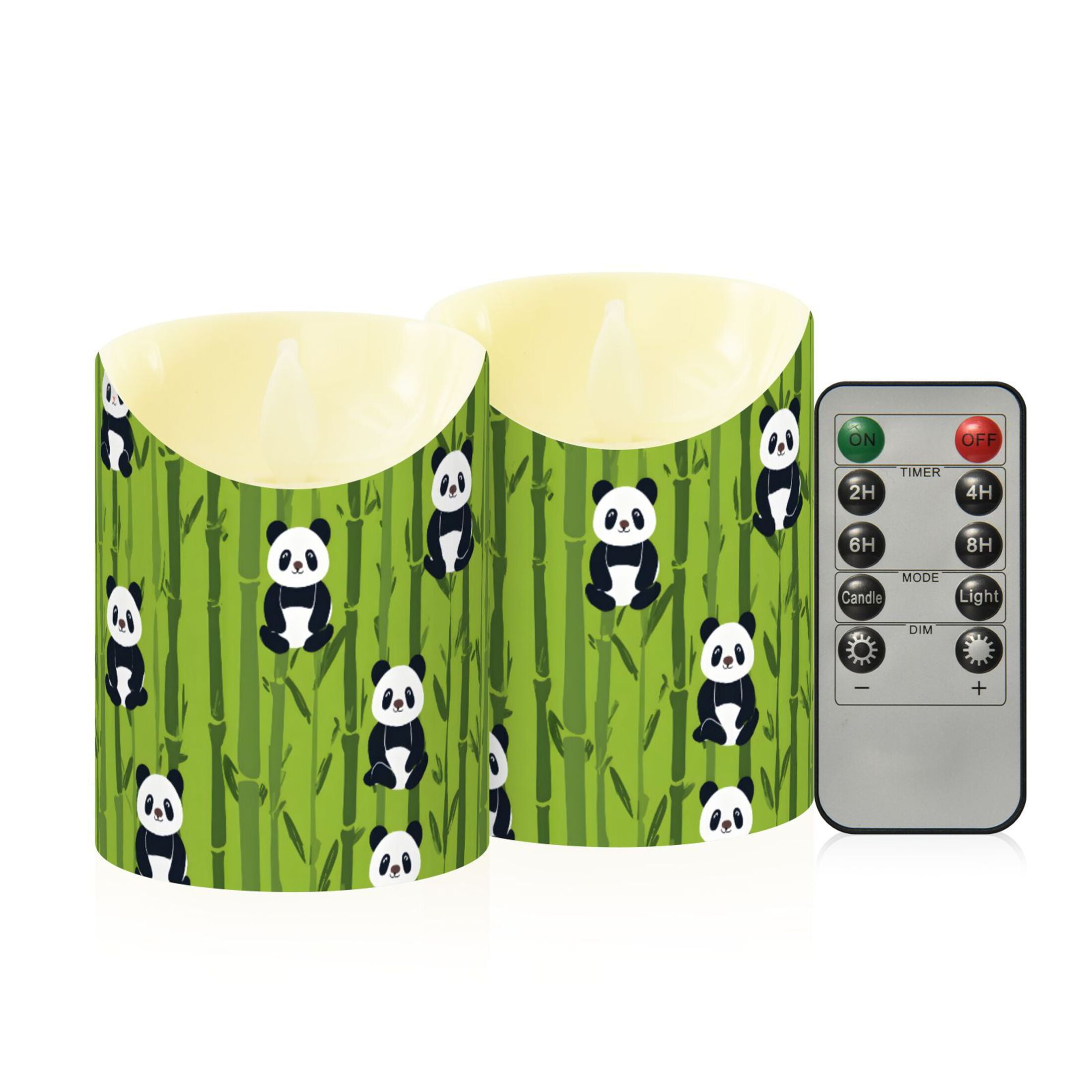 Pandas on Bamboo Flameless Candles 2 PCS with Remote Realistic Moving ...
