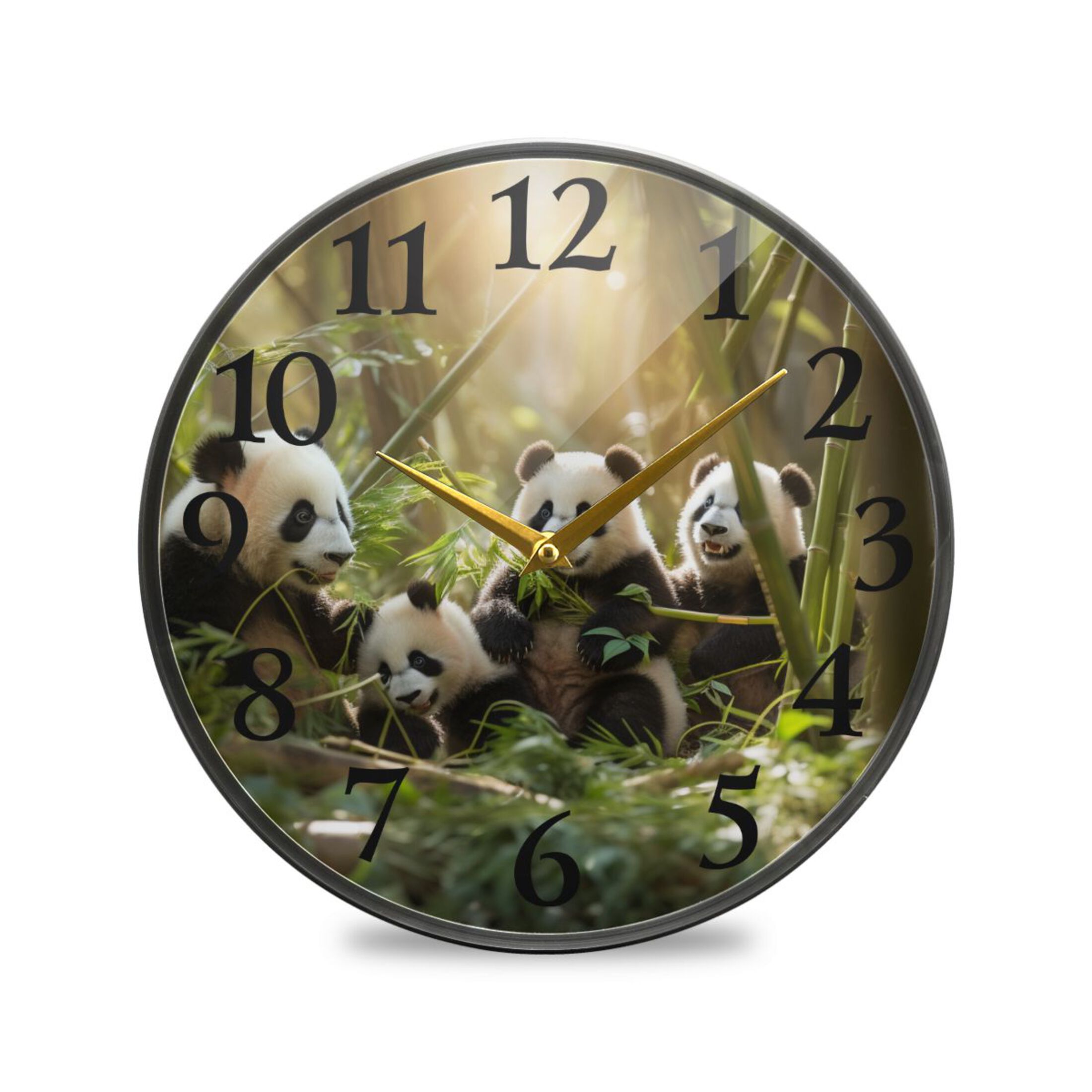 Pandas on Forest Wall Clocks Battery Operated 9.5 Inch Round Clock ...