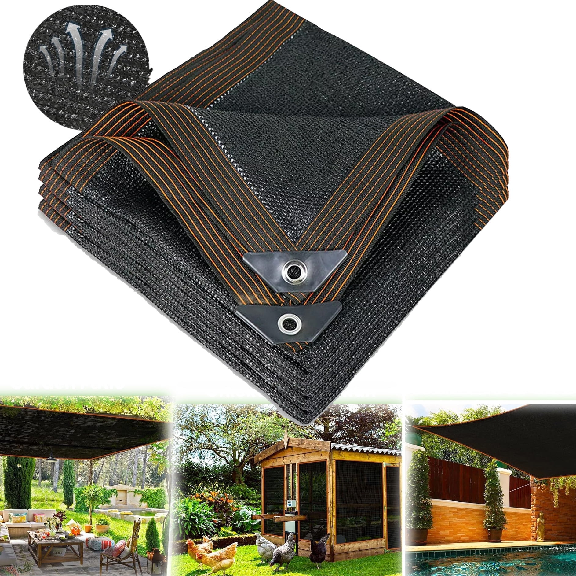 Shade Cloth with Grommets - 70-90% Sunblock Net for Garden Patio,6.5' x ...