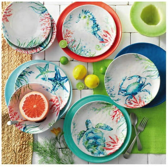 Pandex Sealife 12-piece Heavy Duty Outdoor Melamine Dinner Plates ...
