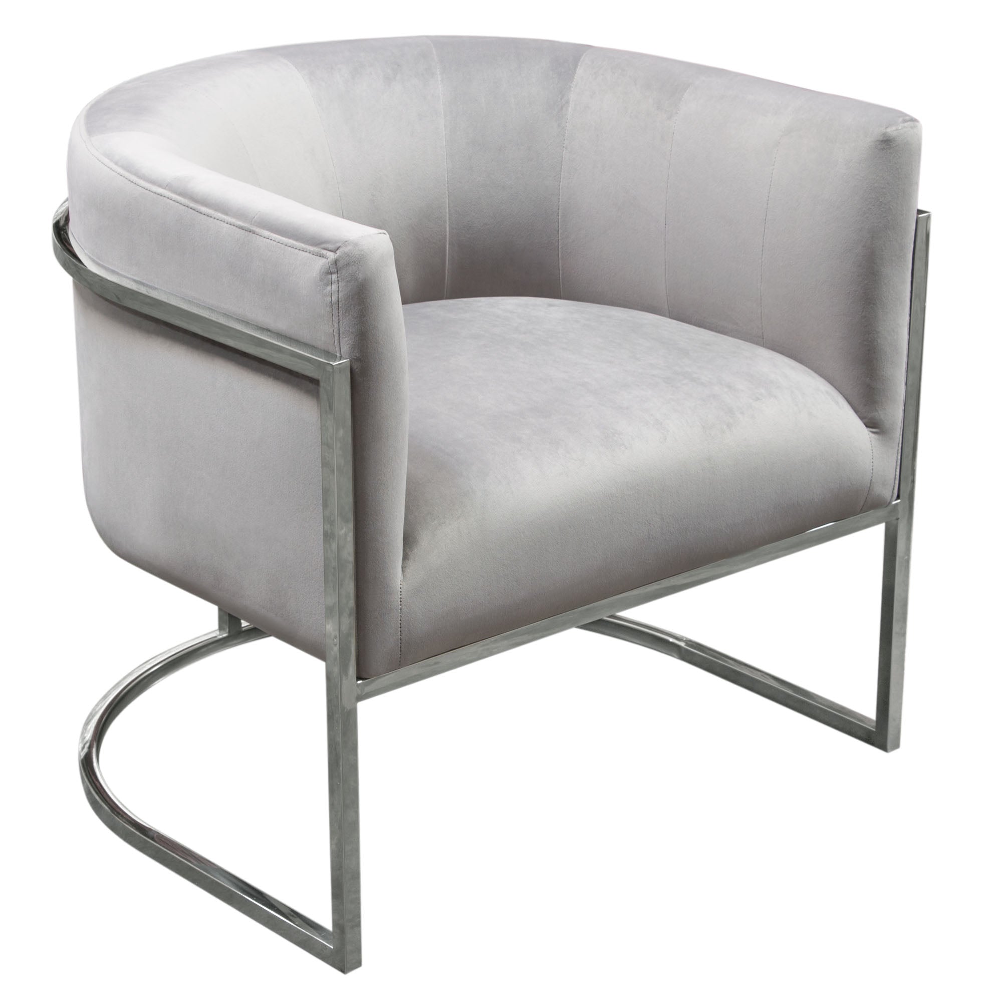 Pandora Accent Chair in Grey Velvet with Polished Silver Stainless ...