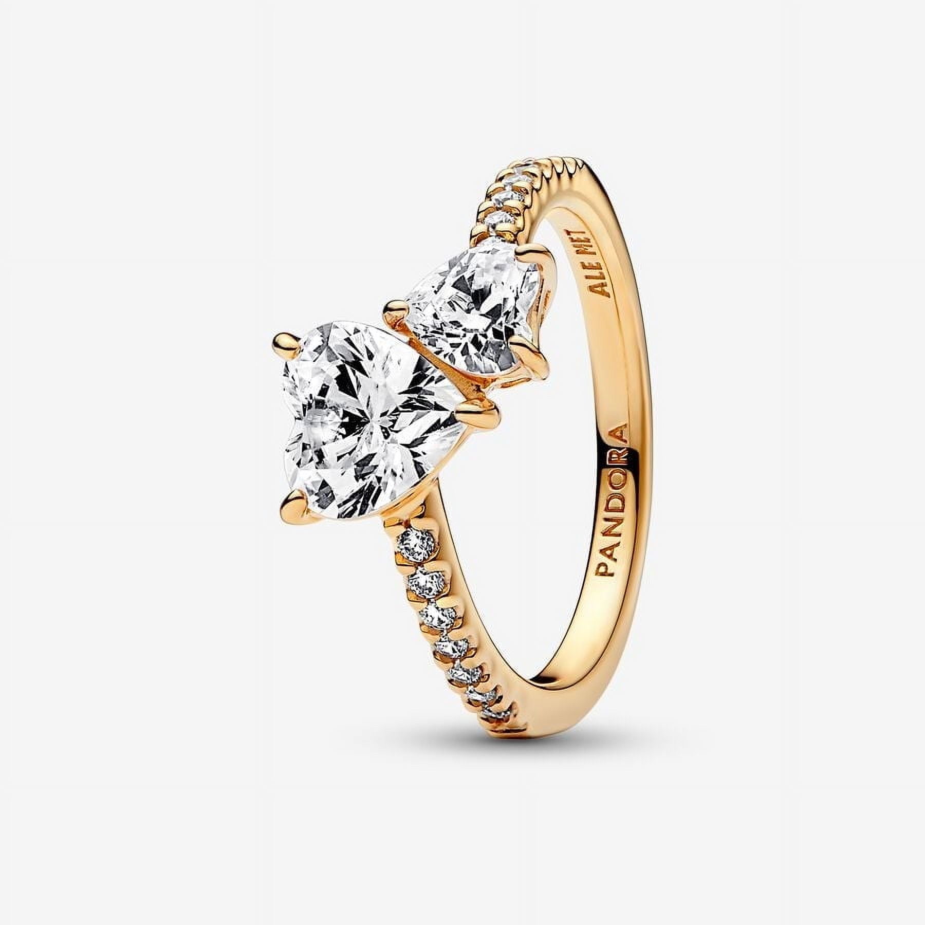 Pandora Double Heart Sparkling Ring Gold (5) - Walmart.com