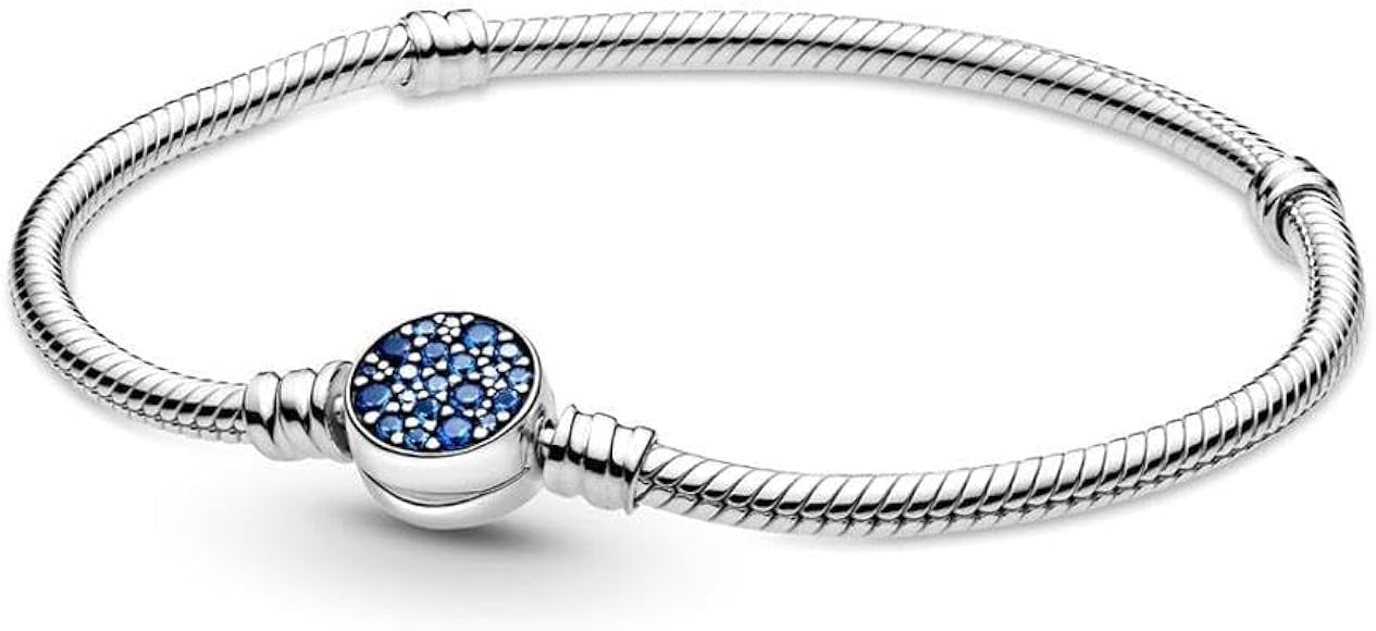 Pandora Moments Sparkling Blue Disc Clasp Snake Chain Bracelet ...