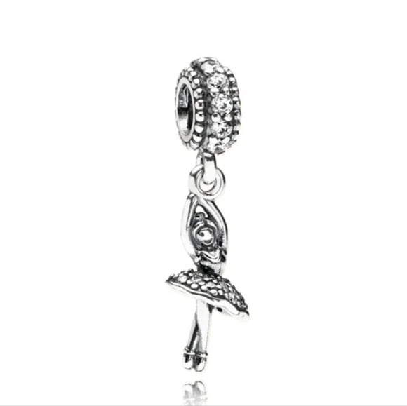 Pandora Retired Sterling Silver Ballerina Dancer Charm w/ Clear CZs ...