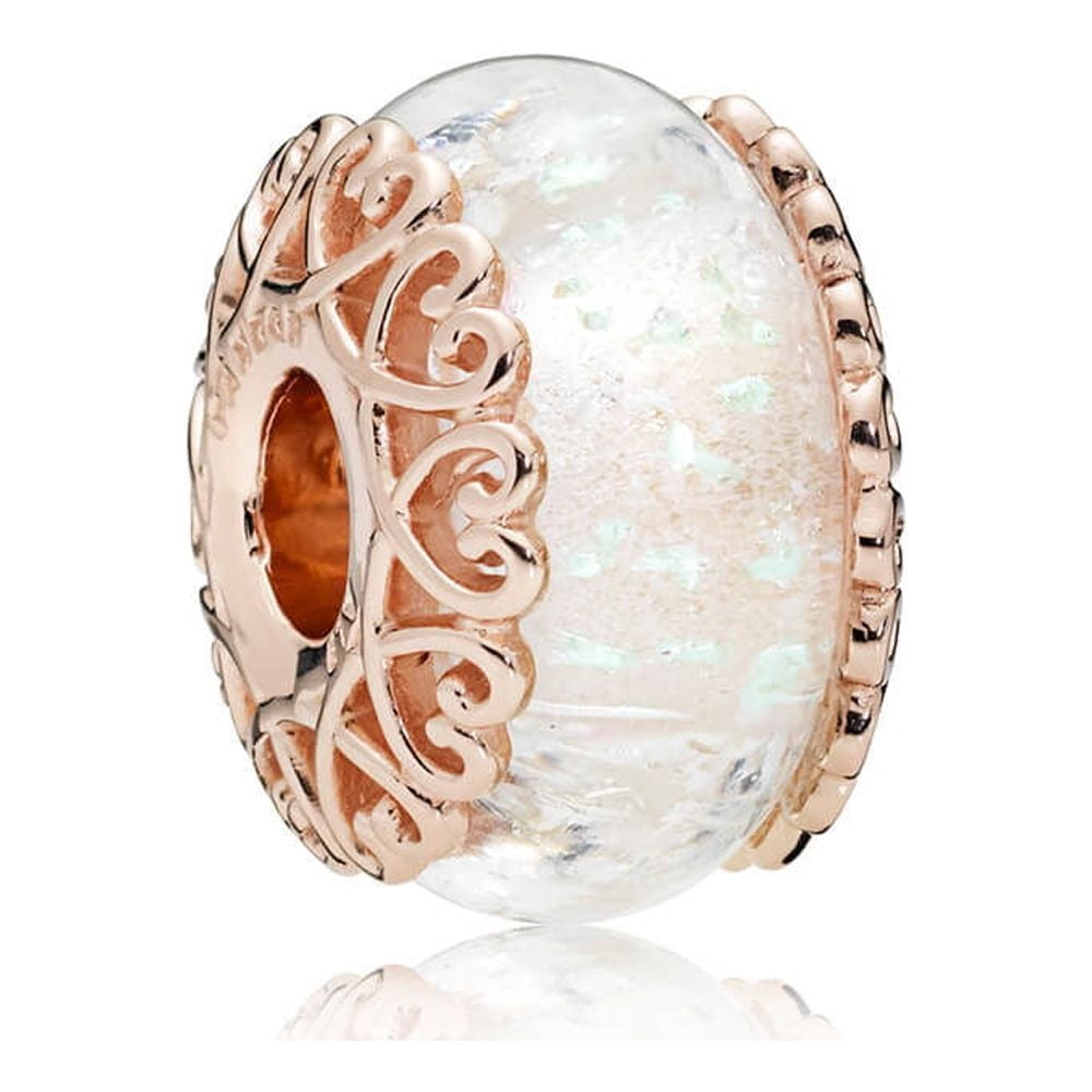 Pandora Rose Gold Hearts and Iridescent White Glass Charm - Walmart ...