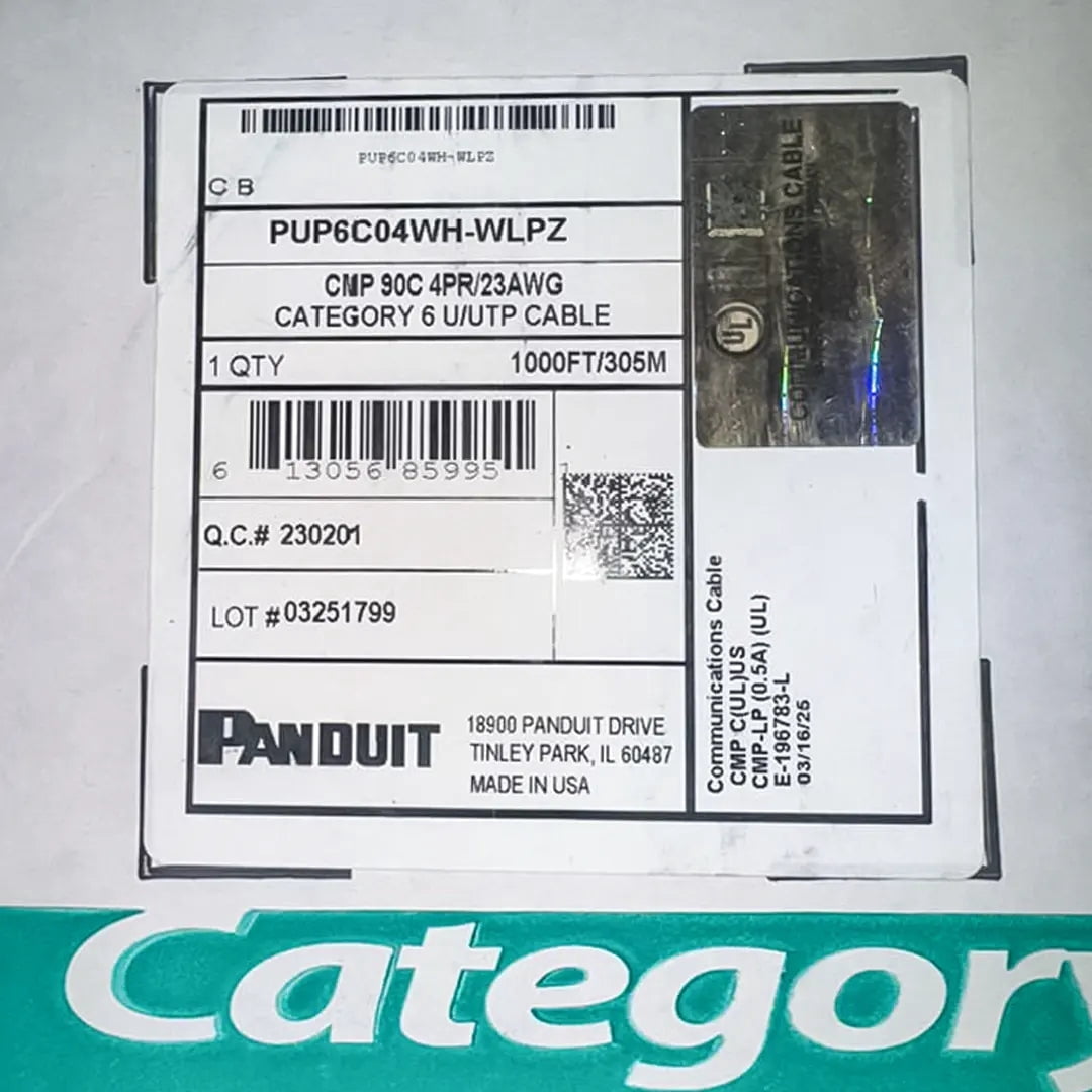 Panduit TX6 Cat6 Plenum Ethernet Cable 1000ft CMP 23AWG Solid Copper ...