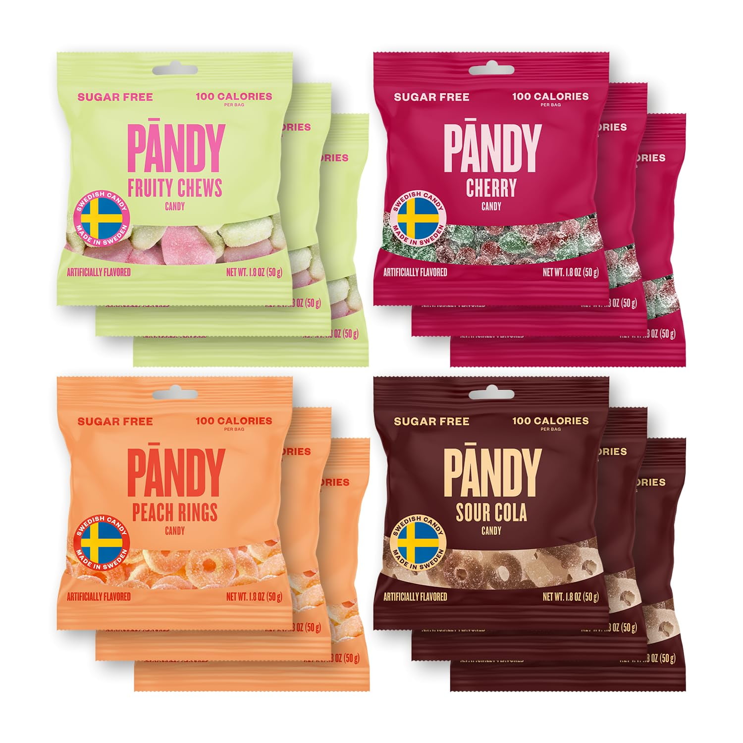 Pandy 12-Pack Variety Gummies – 3 Pieces Each (Cherry, Sour Cola, Peach ...
