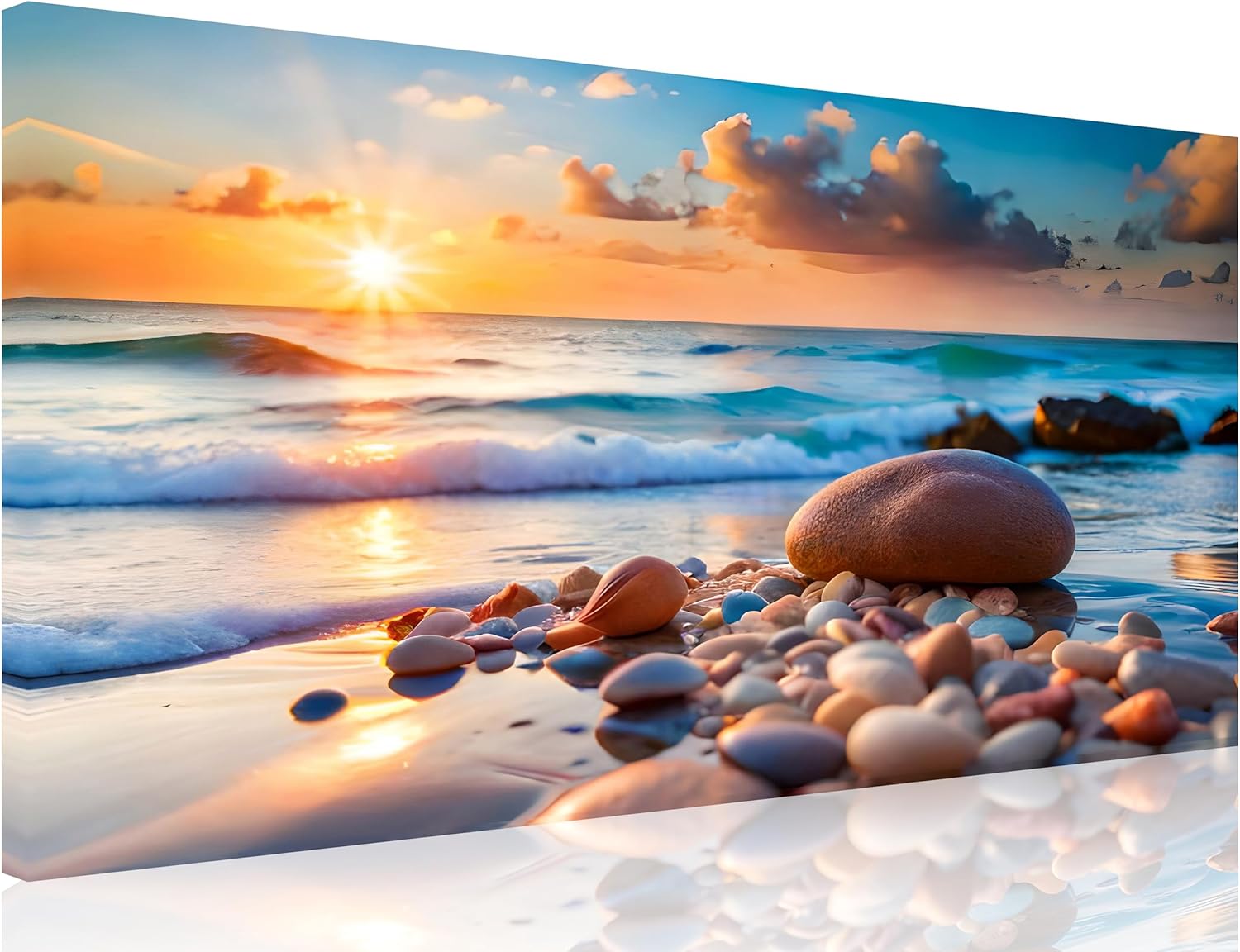 Panel Beach Pictures Blue Sea White Beach at Sunrise Picture Print on ...
