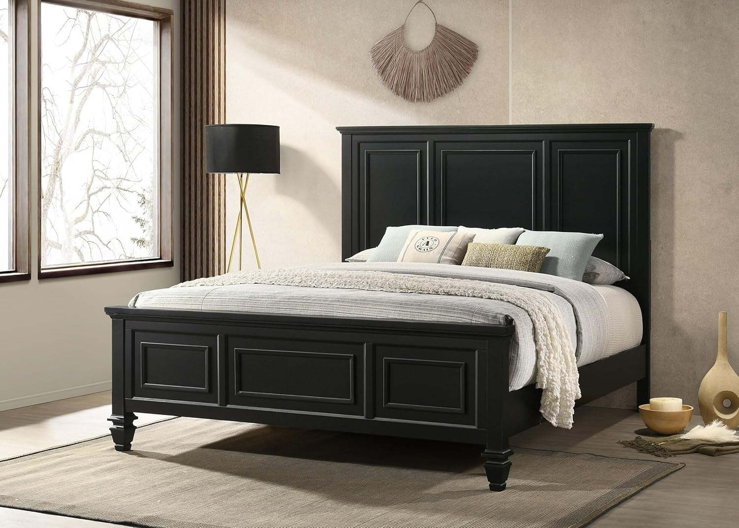 Panel Bed with Carved Panels, Bold Black , Classic Design for Any Space ...