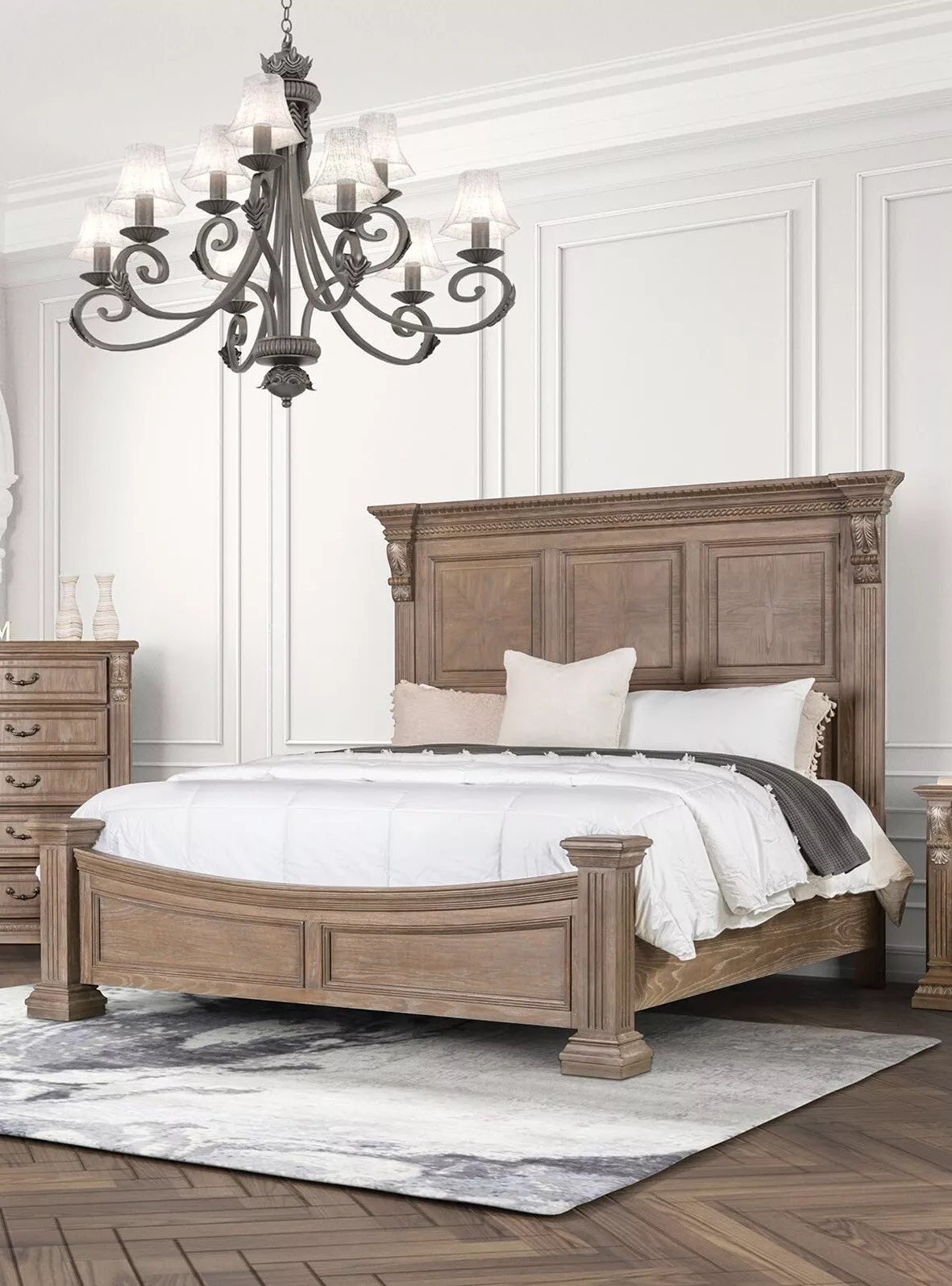 Panel Headboard 1pc King Size Bed Carved Footboard Traditional Style ...