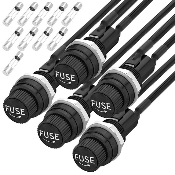 Panel Mount Fuse Holder 5x20mm 12V DC 250V AC Screw Cap Holders with ...