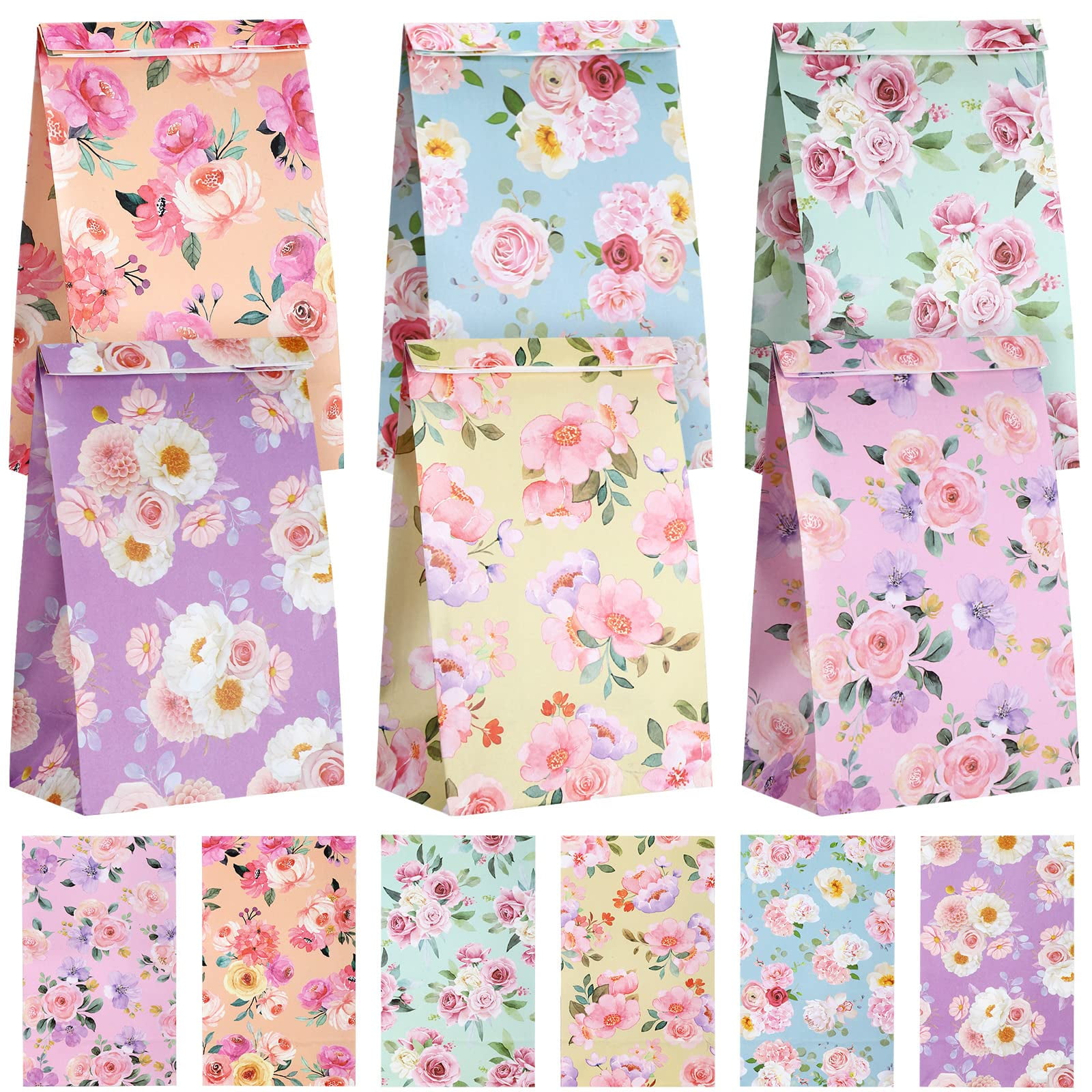 Panelee 24 Pcs Floral Paper Gift Bags Tea Party Bags Spring Goodie Bags ...