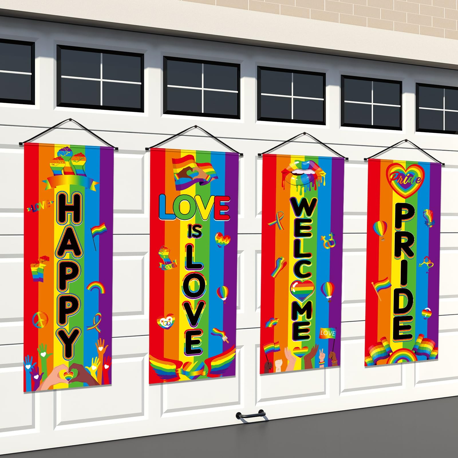 Panelee 4 Pcs CORNET Happy Pride Porch Banner Rainbow Pride Month ...