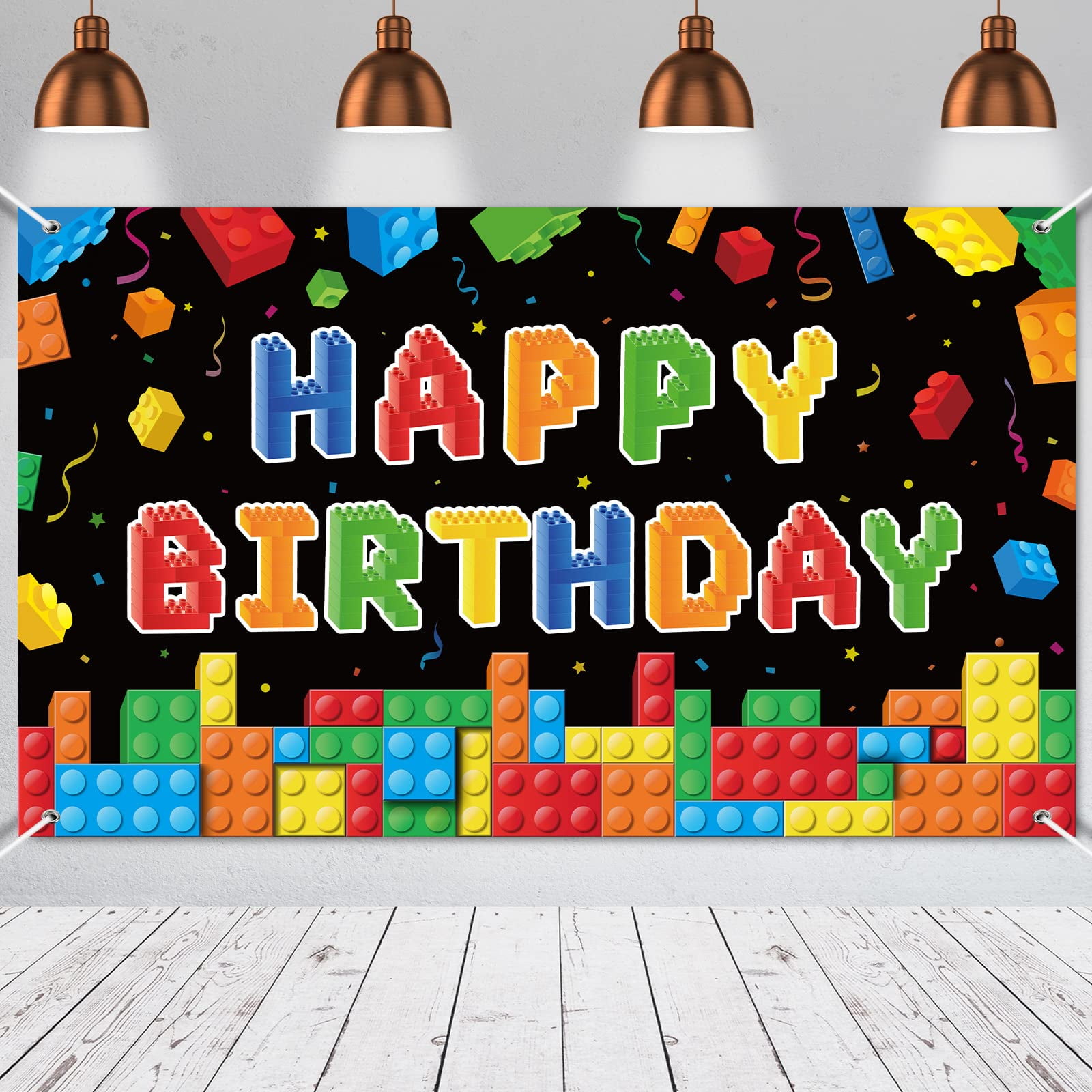Panelee Building Block Birthday Banner Building Blocks Party Backdrop ...
