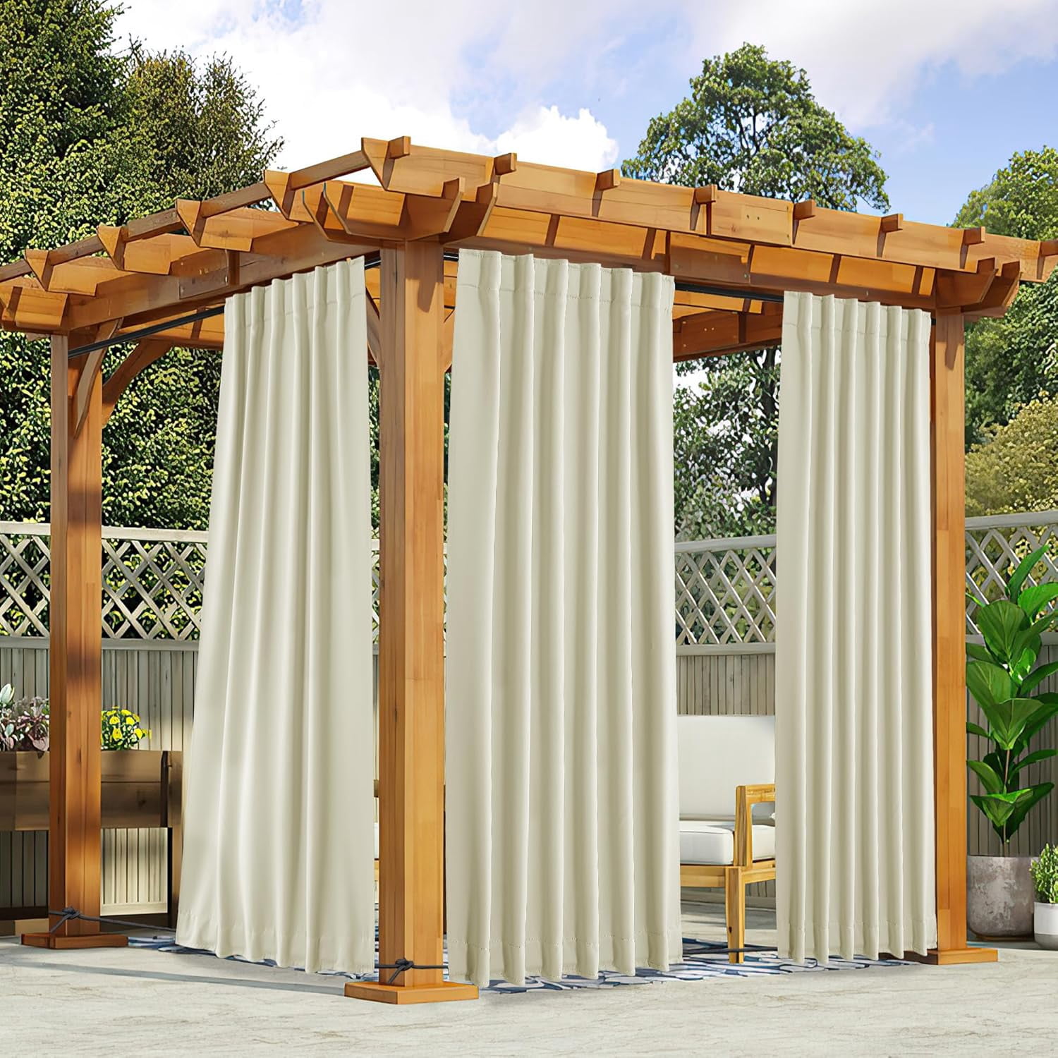 Panels Outdoor Curtains Waterproof Pocket & Back Tab on Top & Bottom ...
