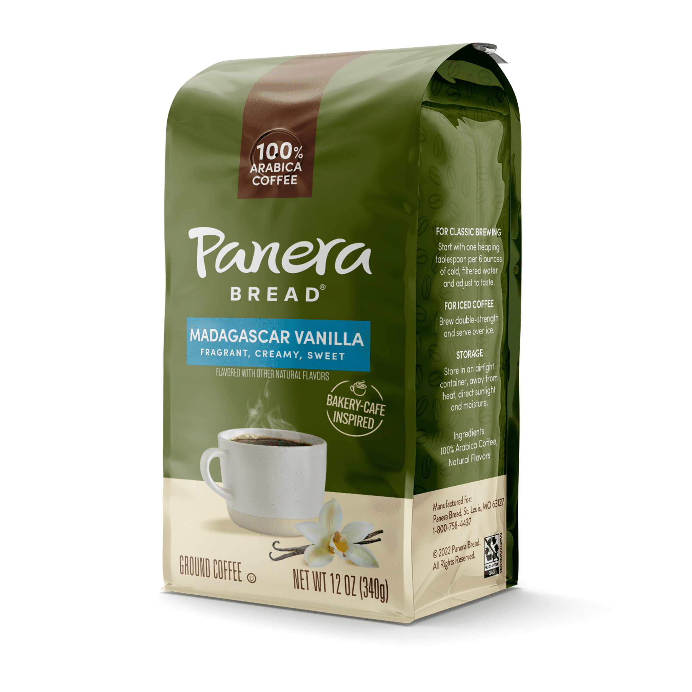 Panera Bread Madagascar Vanilla Light Roast Ground Coffee, 100% Arabica Coffee, Bagged 12oz ...