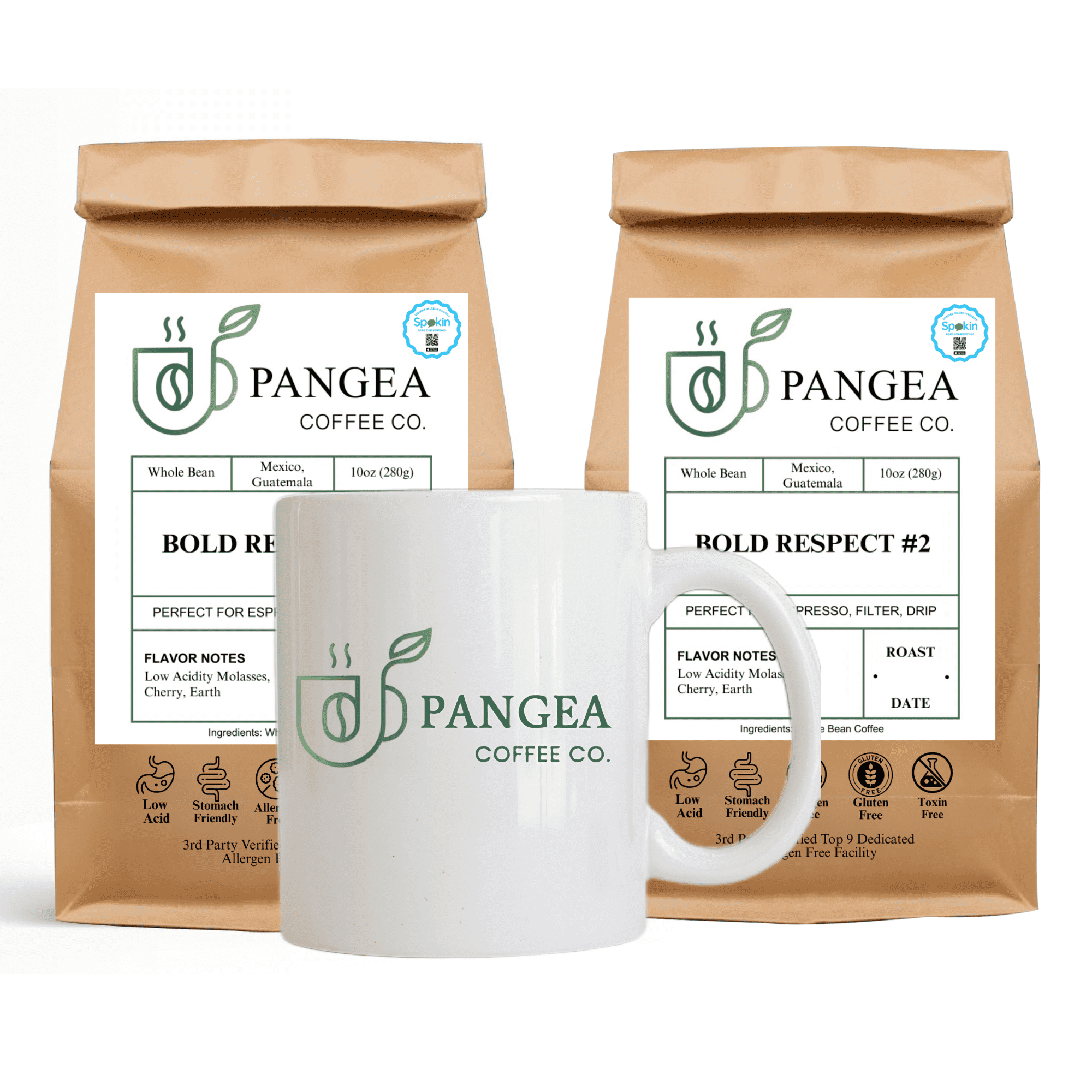 Pangea Coffee Bold Respect Dark Roast 2-Pack (10oz) + Ceramic Mug ...