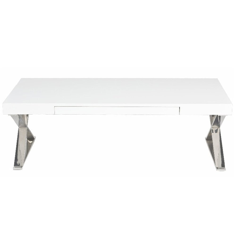 Pangea Home Alexa Gloss Lacquer & Polished Steel Metal Coffee Table in ...