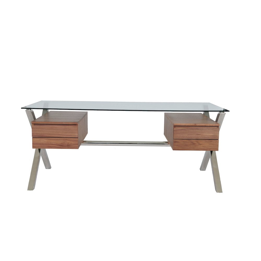 Pangea Home Beverly Large Modern Tempered Glass & Wood Veneer Desk in ...