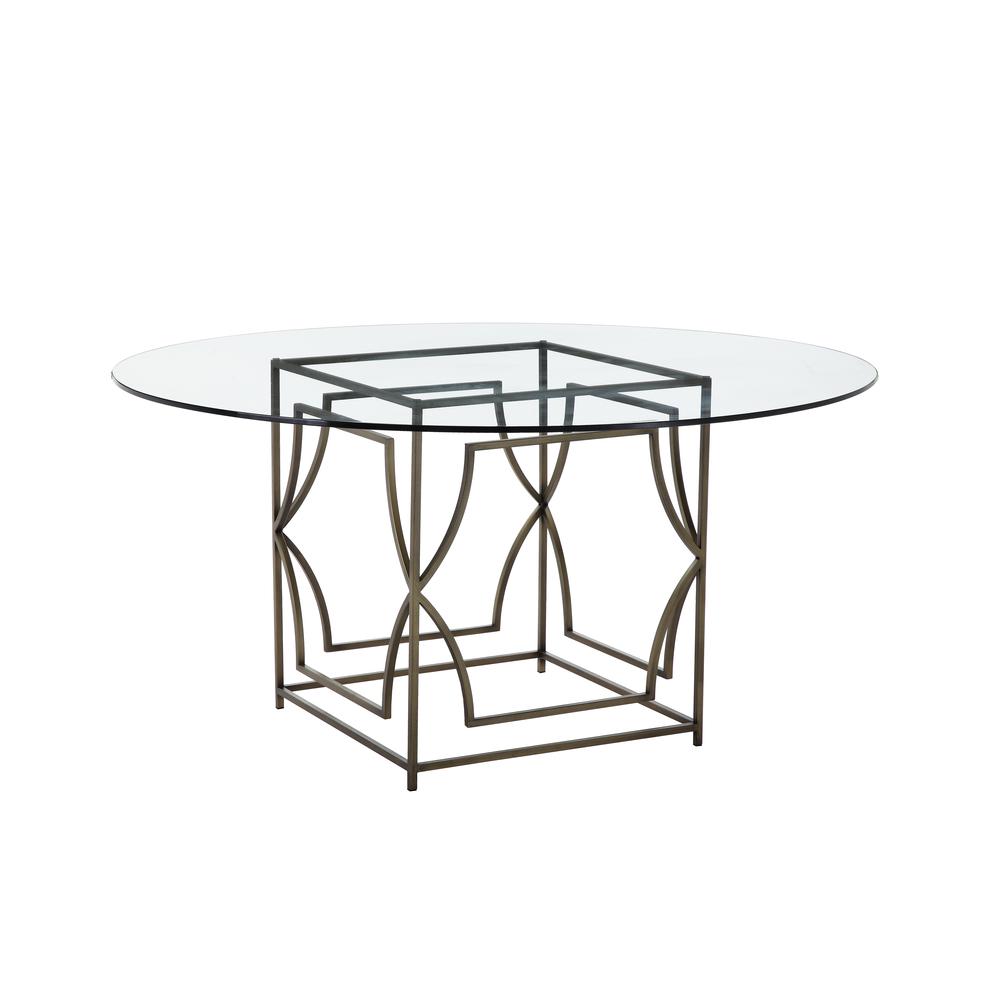 Pangea Home Edward Metal Round Dining Table with Glass in Brushed Brass ...