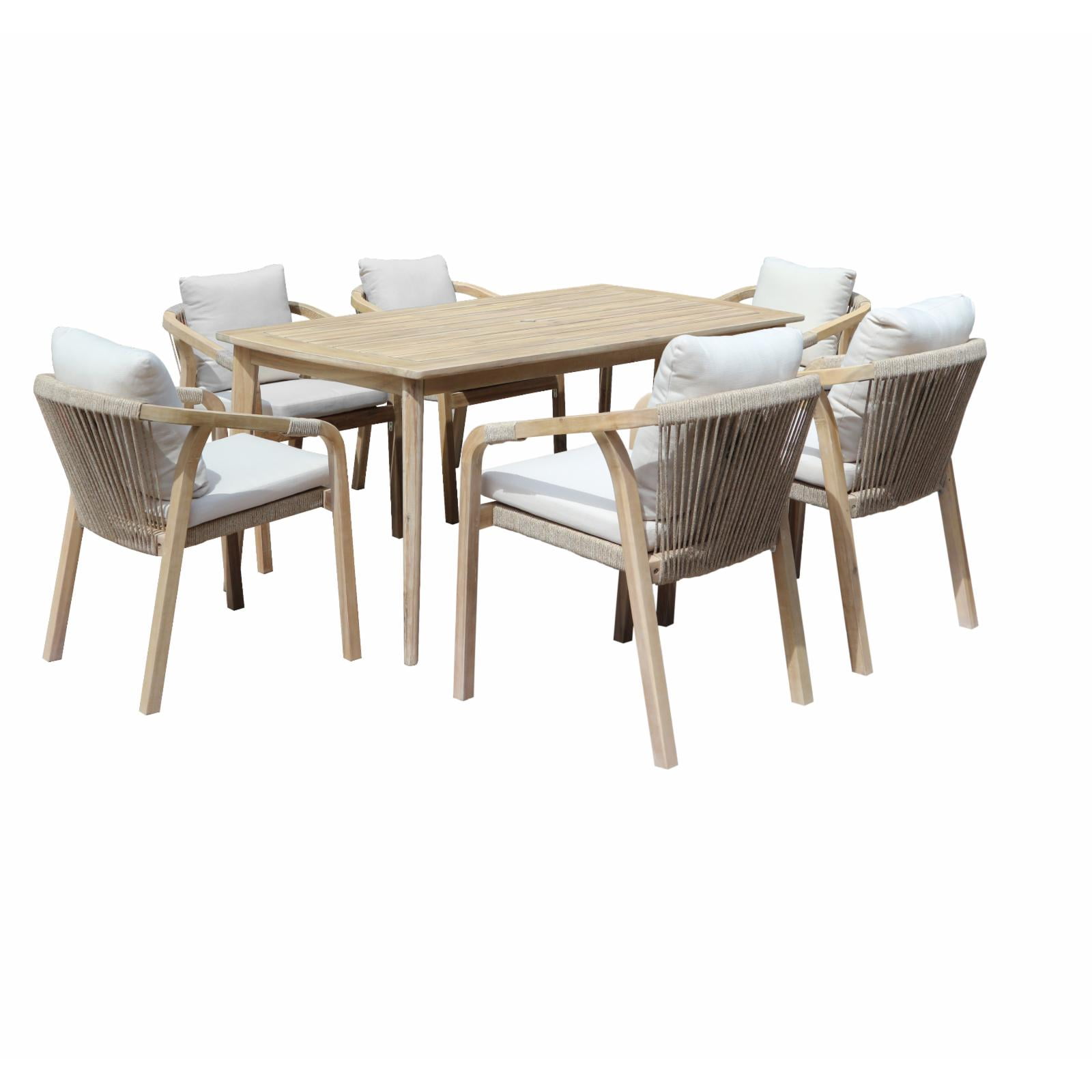 Pangea Home Lola 7-Piece Modern Acacia Wood Dining Set in Beige Finish ...