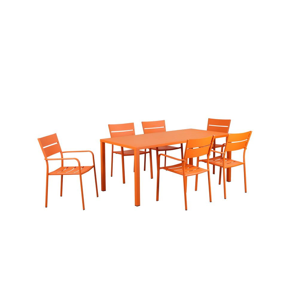 Pangea Home Miami 7-piece Aluminum Frame Patio Dining Set in Orange ...