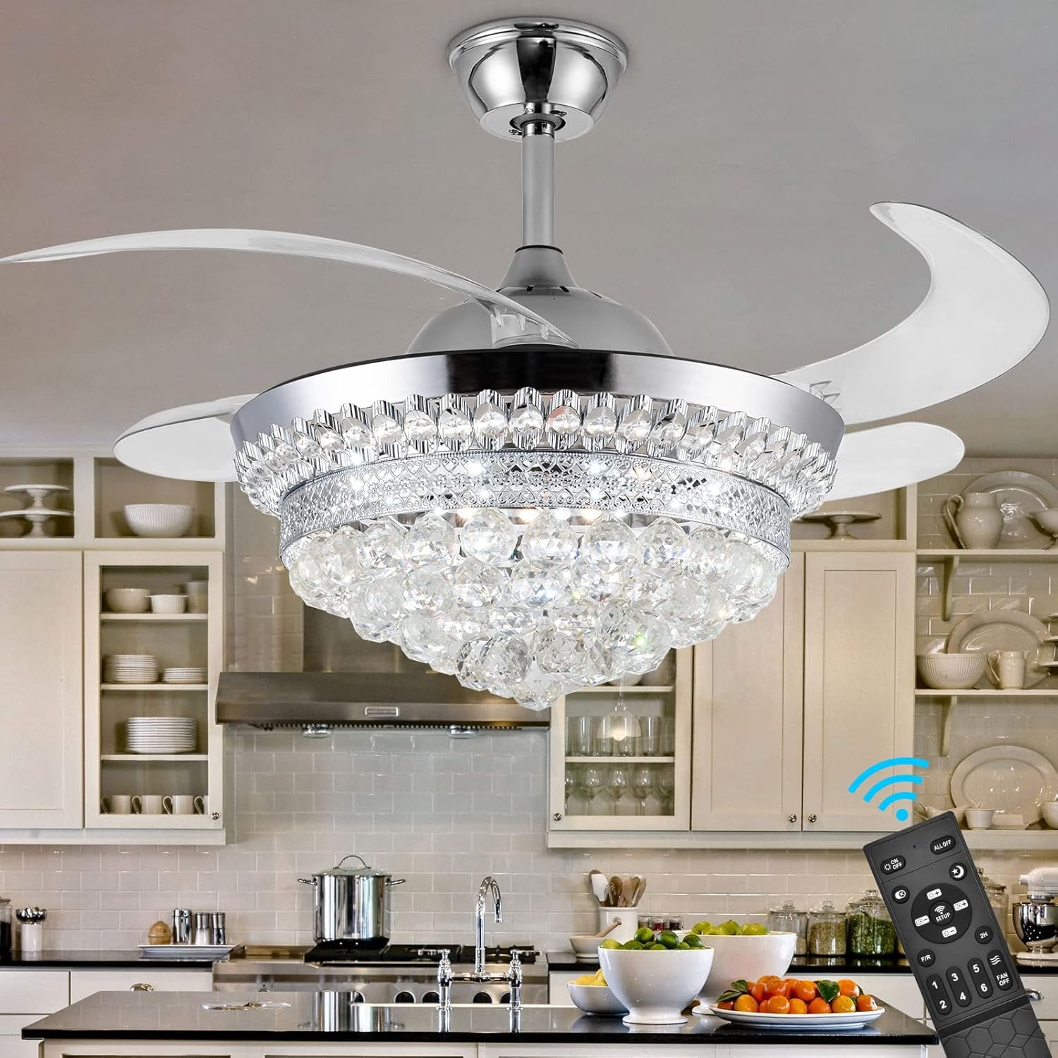 Panghuhu88 42" Invisible Ceiling Fan Chandelier with Light,Modern ...