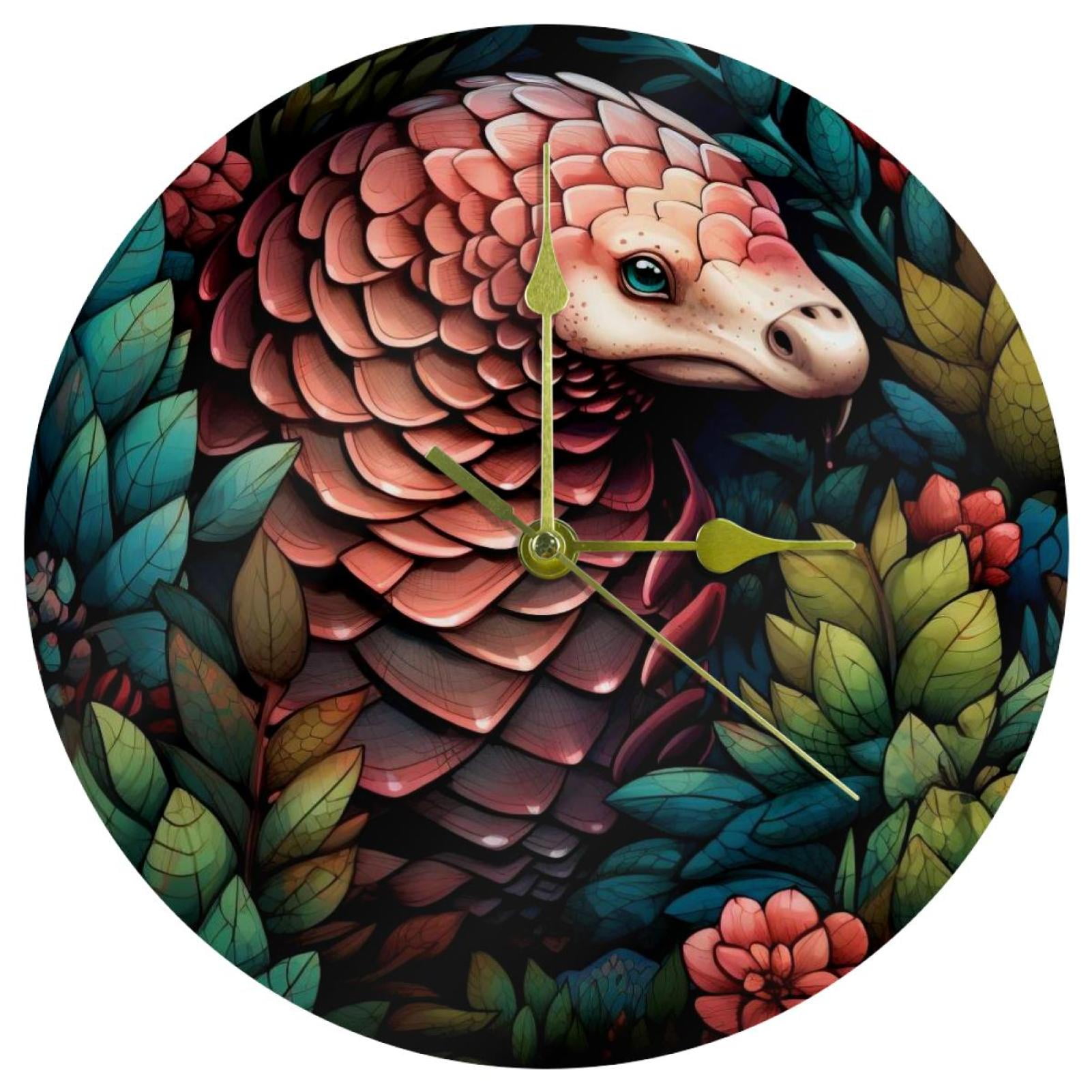 Pangolin 9.8-Inch Round Acrylic Wall Clock, Silent Non-Ticking Battery ...