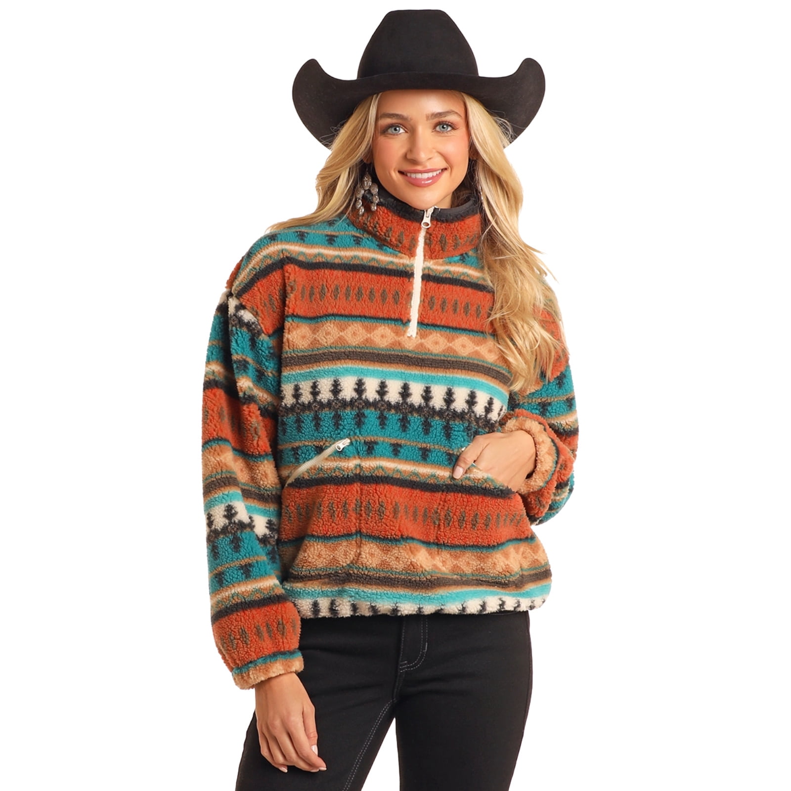 Panhandle Ladies Aztec Print Sherpa 1/4 Zip Pullover BW91C05208 ...
