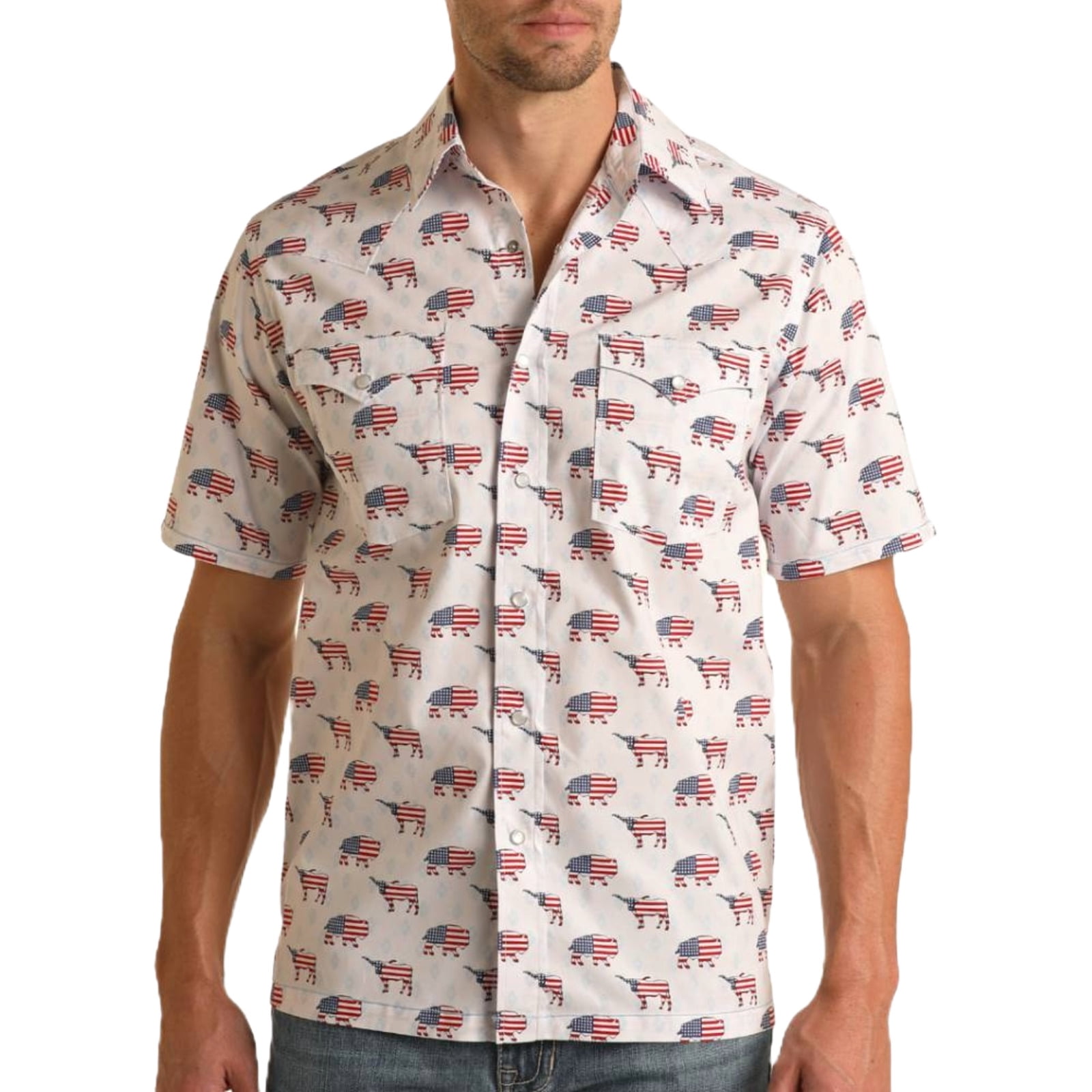Panhandle Men's American Flag Graphic Button Down Shirt RMN3S03851 ...