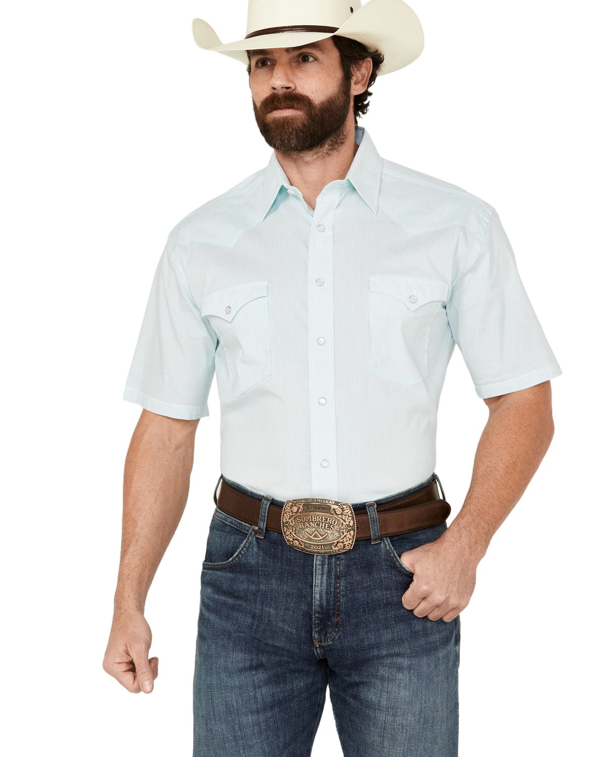 Panhandle Men's Micro Vertical Striped Short Sleeve Pearl Snap Western ...