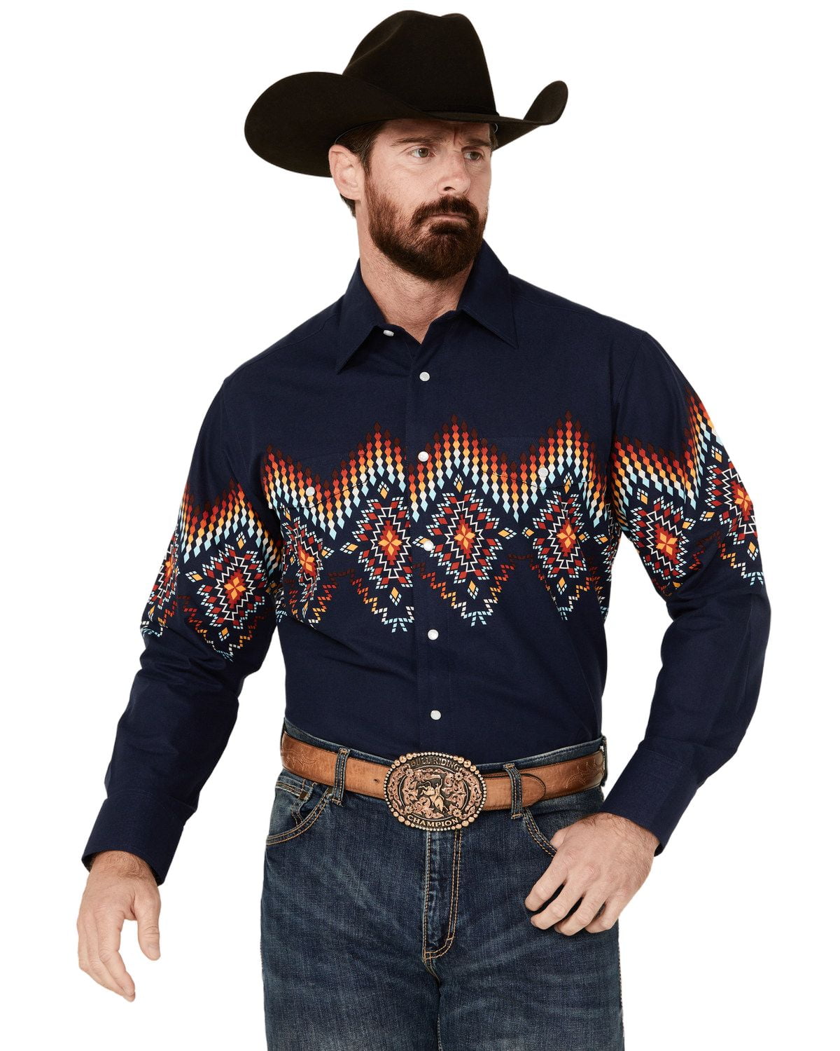 Panhandle Men's Southwestern Border Print Long Sleeve Pearl Snap ...