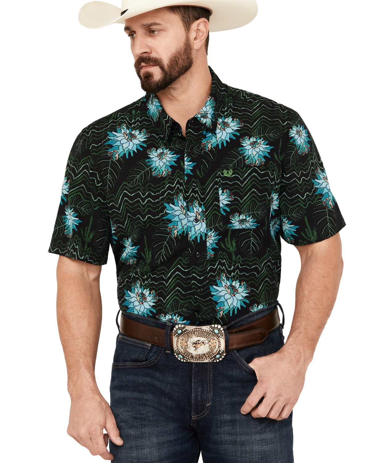 Panhandle Men's Tropical Print Short Sleeve Snap Stretch Western Shirt ...