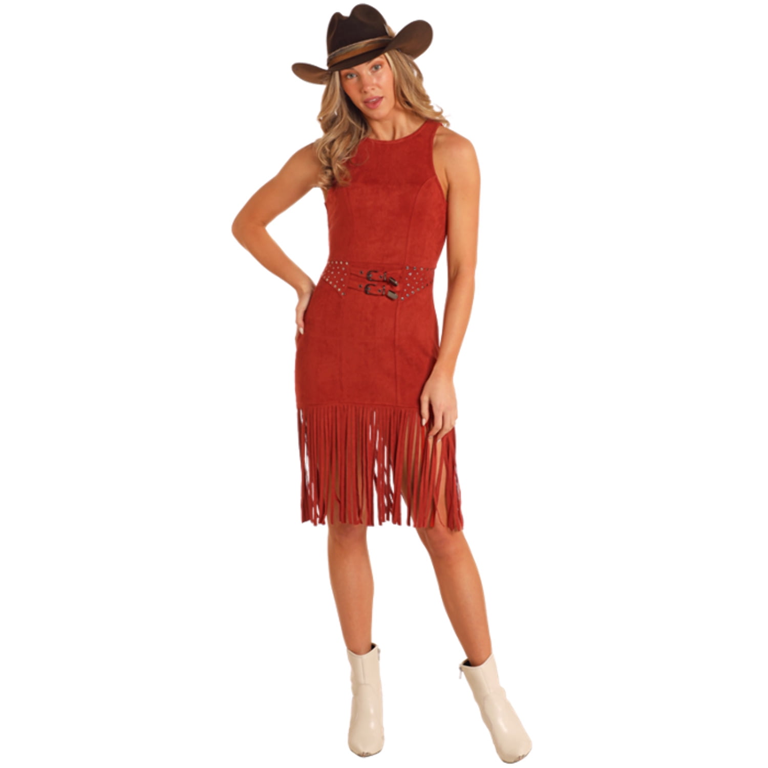Panhandle Microsuede Rust Fringe Dress BWD0R05279-90 - Walmart.com
