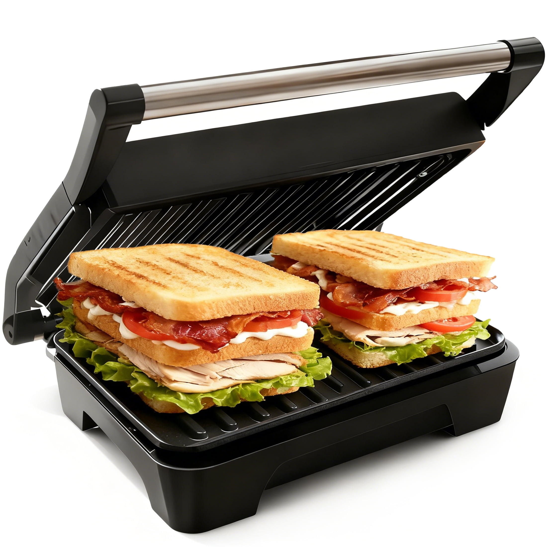 Panini Grill Press & Sandwich Maker with Dual Stainless Steel Non-Stick ...