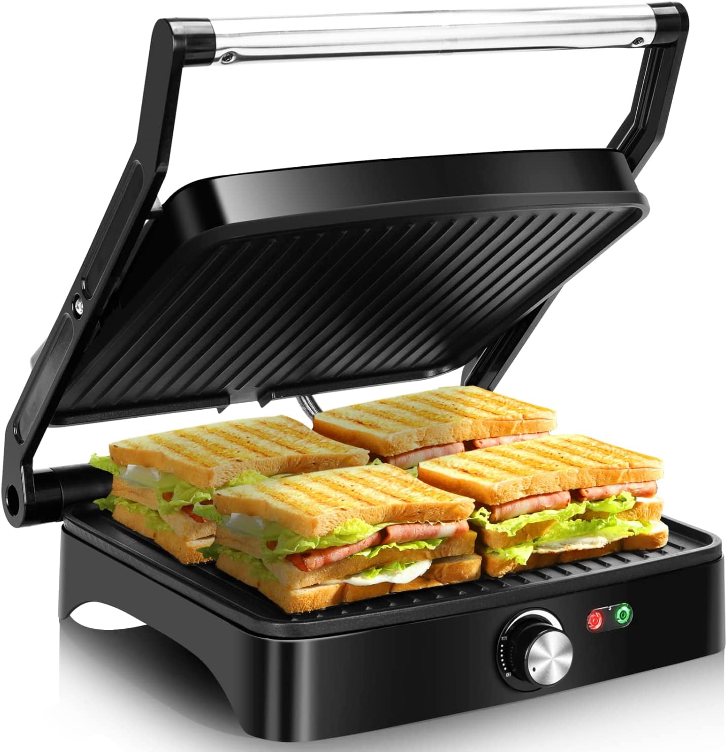 Panini Press Grill, 4 Slice 1200W Sandwich Maker with Non-Stick Plates ...