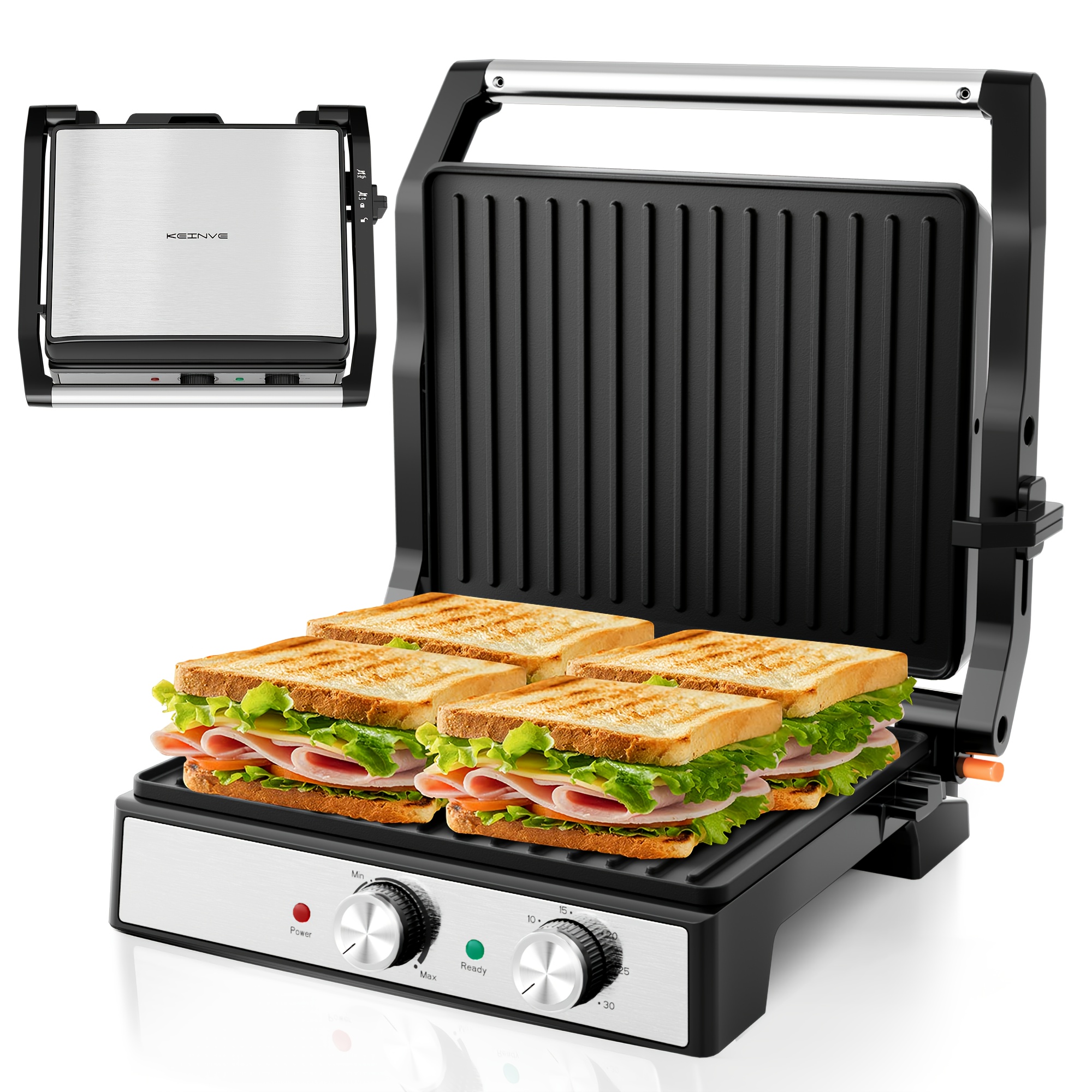 Panini Press Grill, Electric Grill, 4-Slice Sandwich Maker For Indoor ...