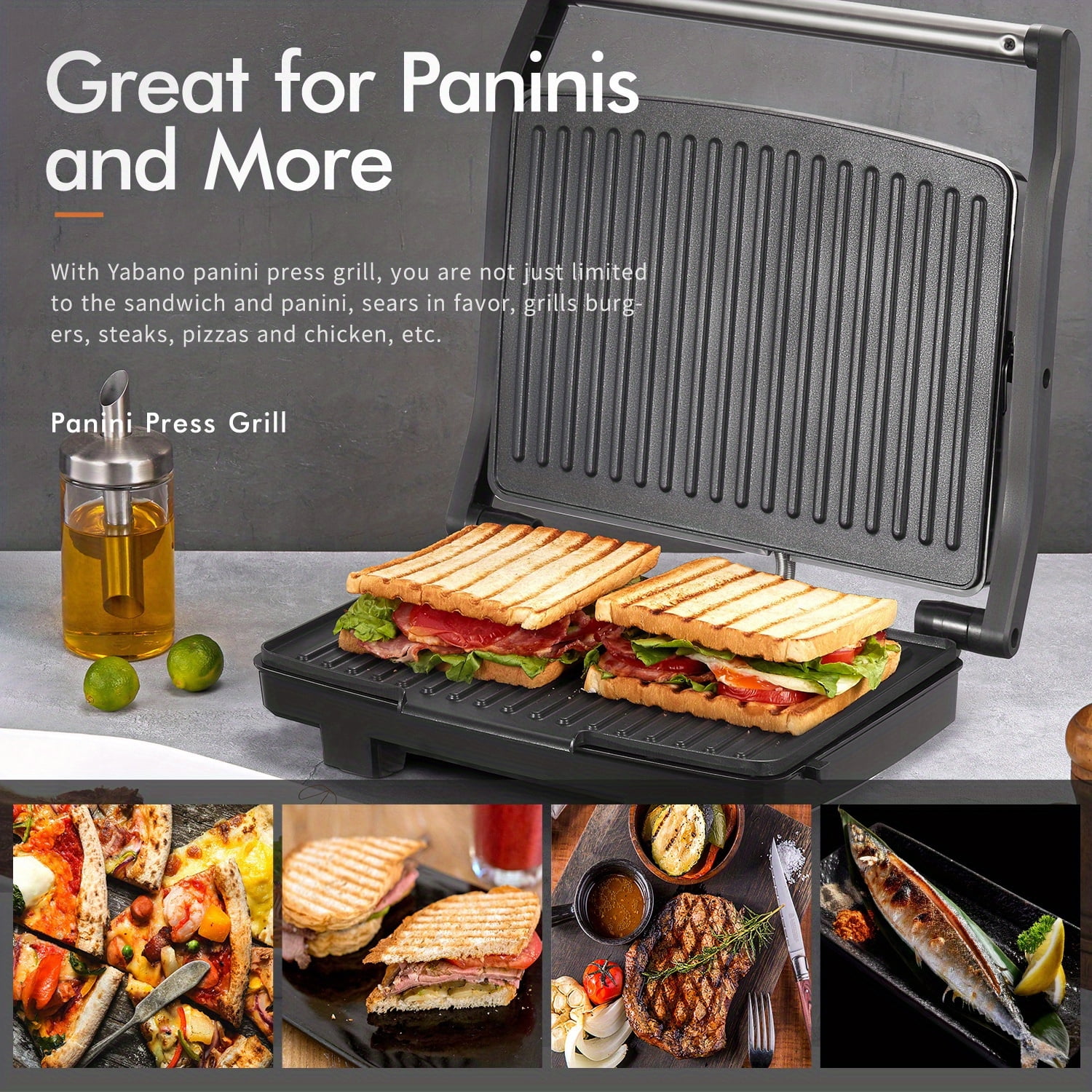 Panini Press Grill, Gourmet Sandwich Maker, Electric Indoor Grill with ...